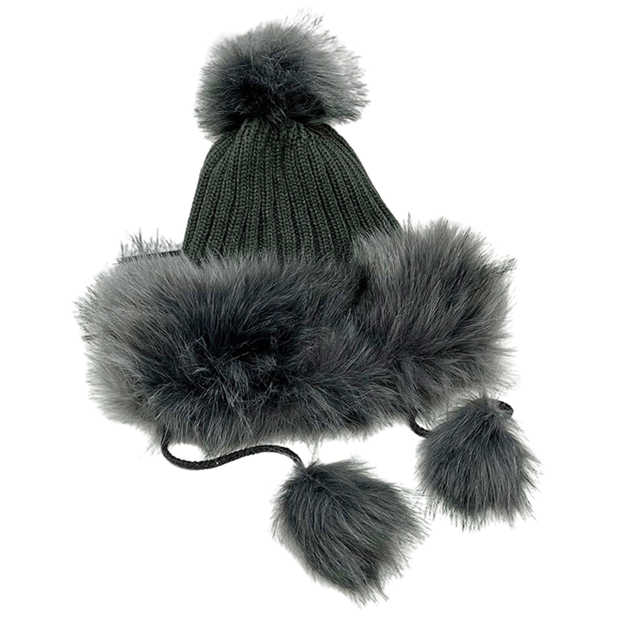 EYIIYE Women Faux Fur Hat Winter Warm Beanie Hat with Pom Fuzzy Ushanka ...