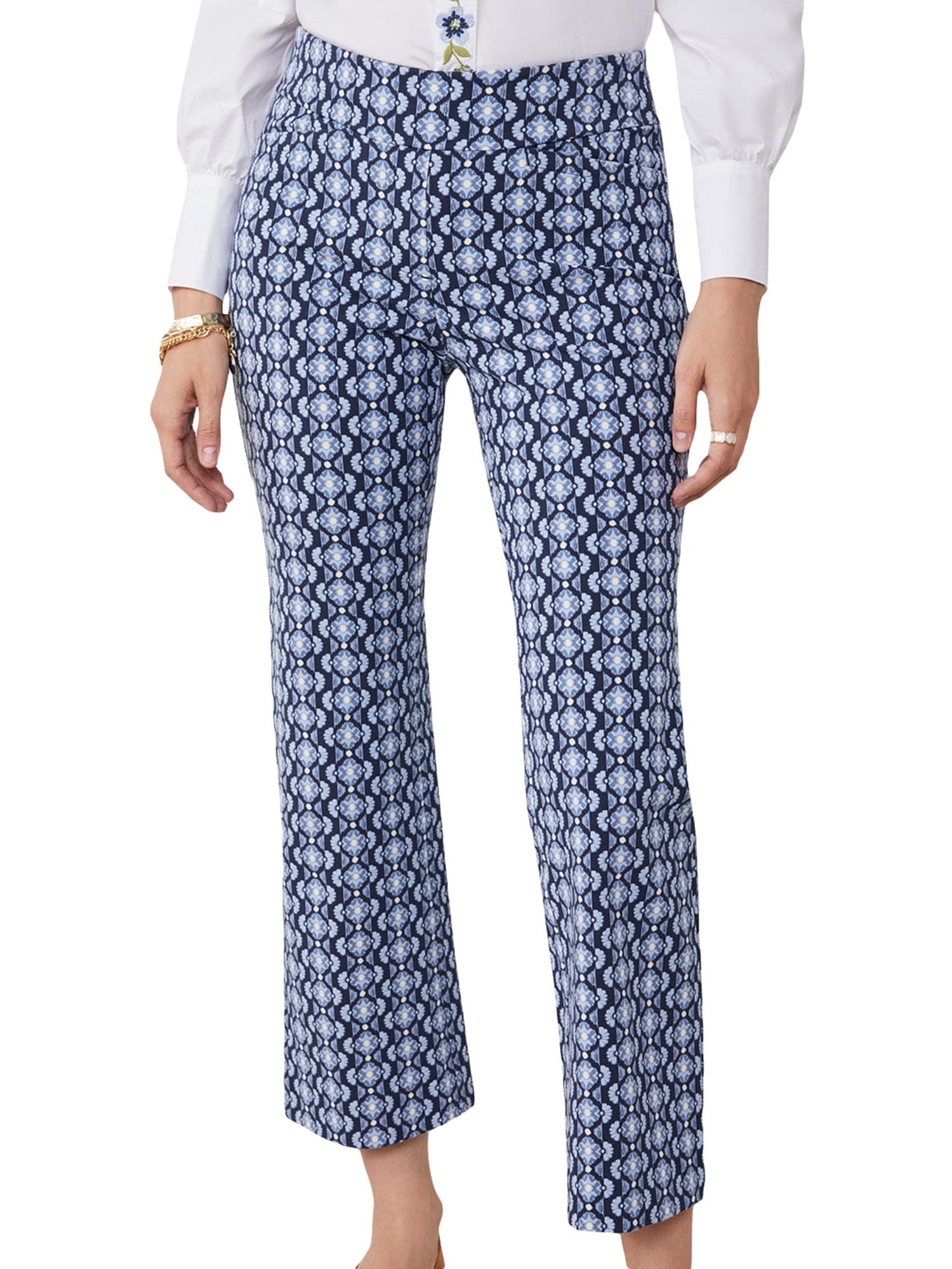 EYIIYE Women Flared Pants Plaid/Floral/Geometric Pattern Print Slim ...