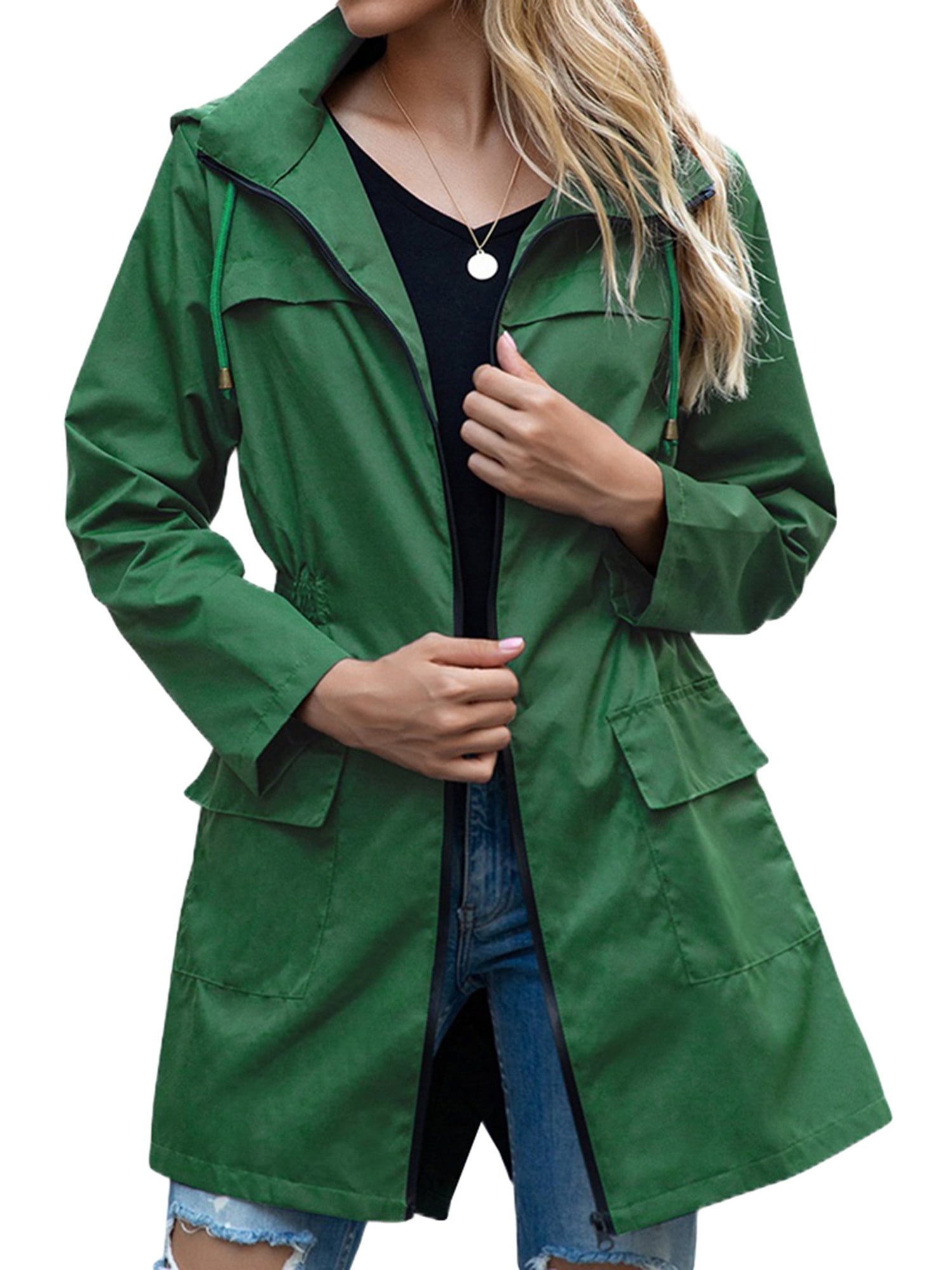 EYIIYE Women Light Rain Jacket Waterproof Active Outdoor Trench Raincoat with Hood Ladies ...