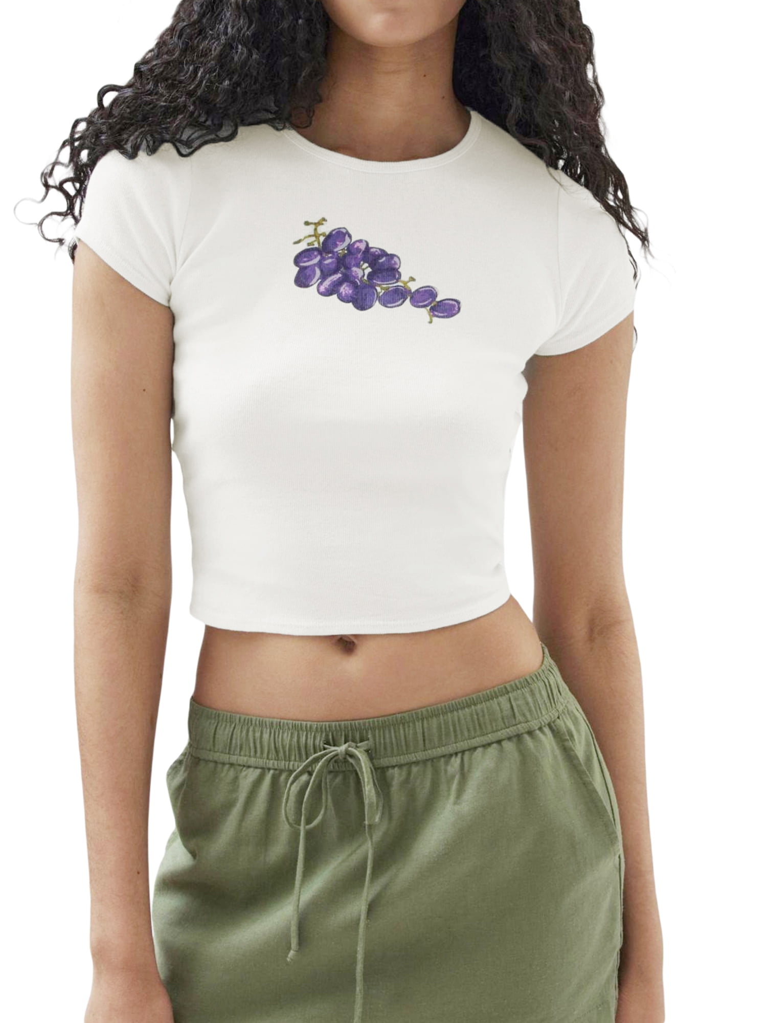 EYIIYE Women's Crew Neck Cropped Tops Short Sleeve Fruit/Frog Print ...