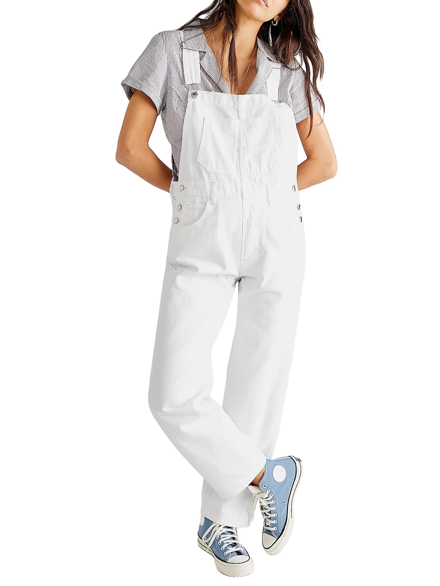 EYIIYE Women's Long Overalls for Work Adjustable Straps Side Button ...