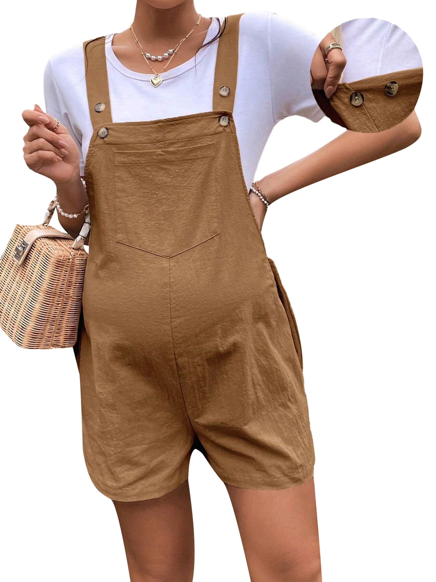 EYIIYE Women's Sleeveless Maternity Overalls Shorts in Solid Color ...