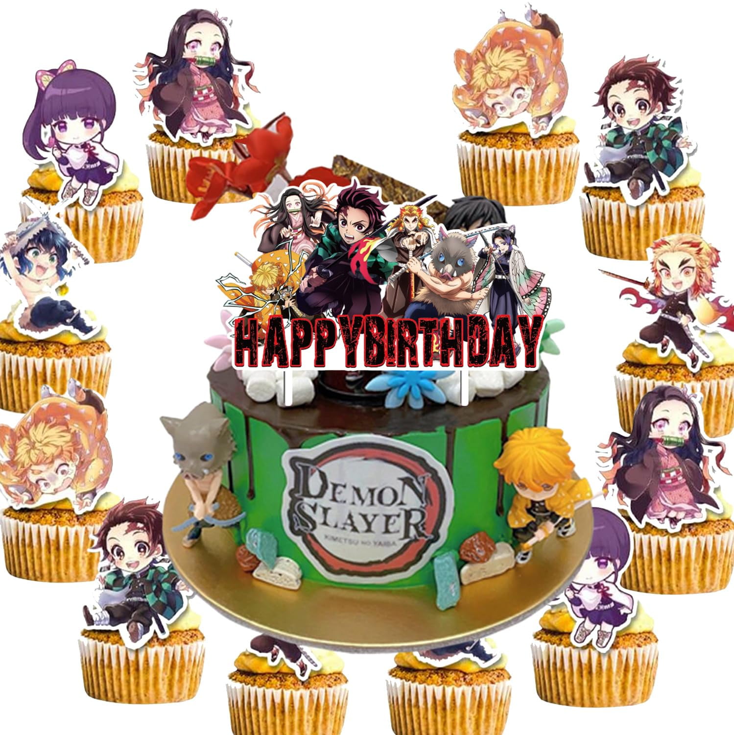 EYLIBSTYQA Demon Slayer Cake BDF32 Toppers Cupcake Toppers 25Packs ...