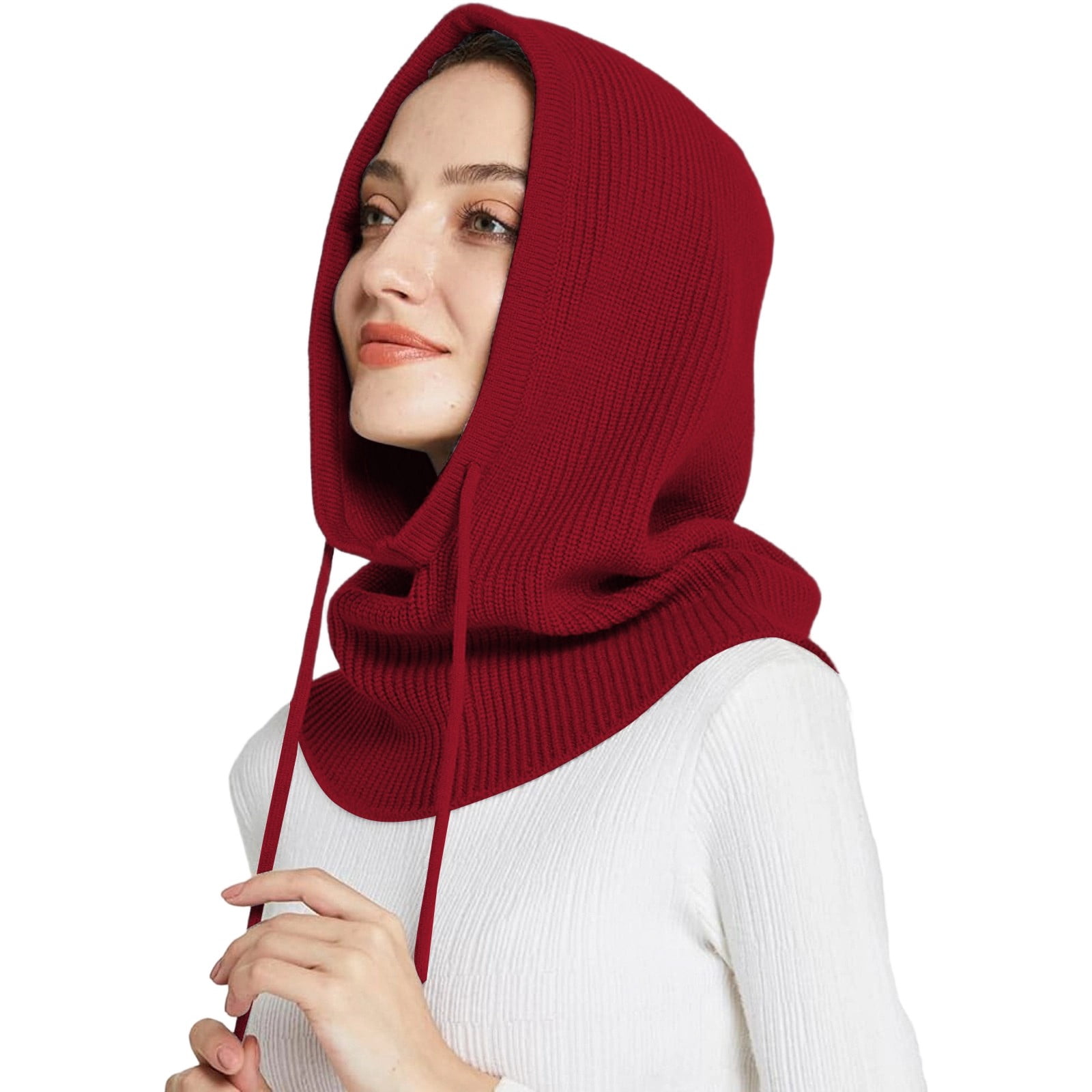 EYNMVR Oversize Hooded Scarf Hat Knit Balaclava for Women Men Winter ...