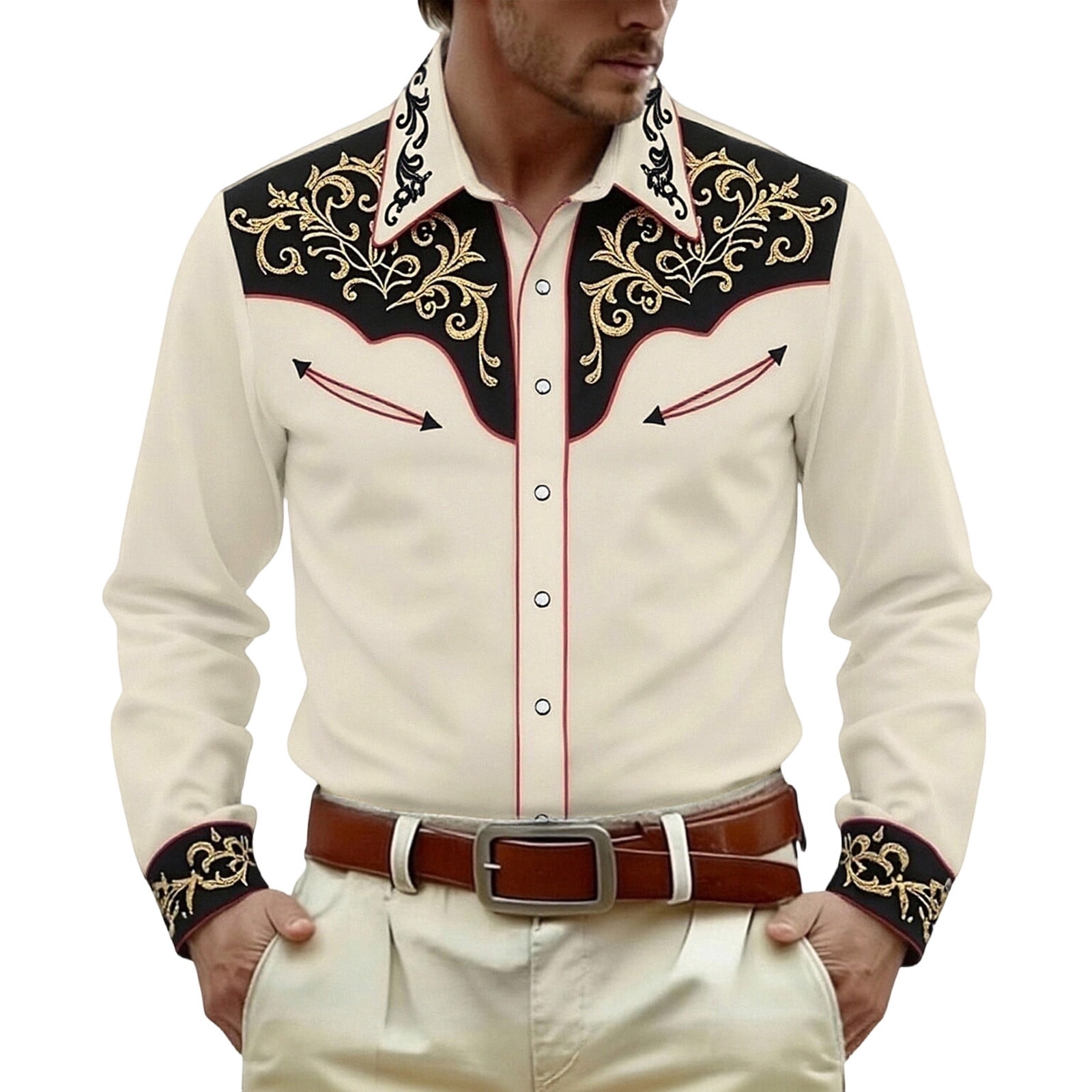 EYNMVR Western Embroidered Cowboy Shirts for Men, Casual Button Down ...