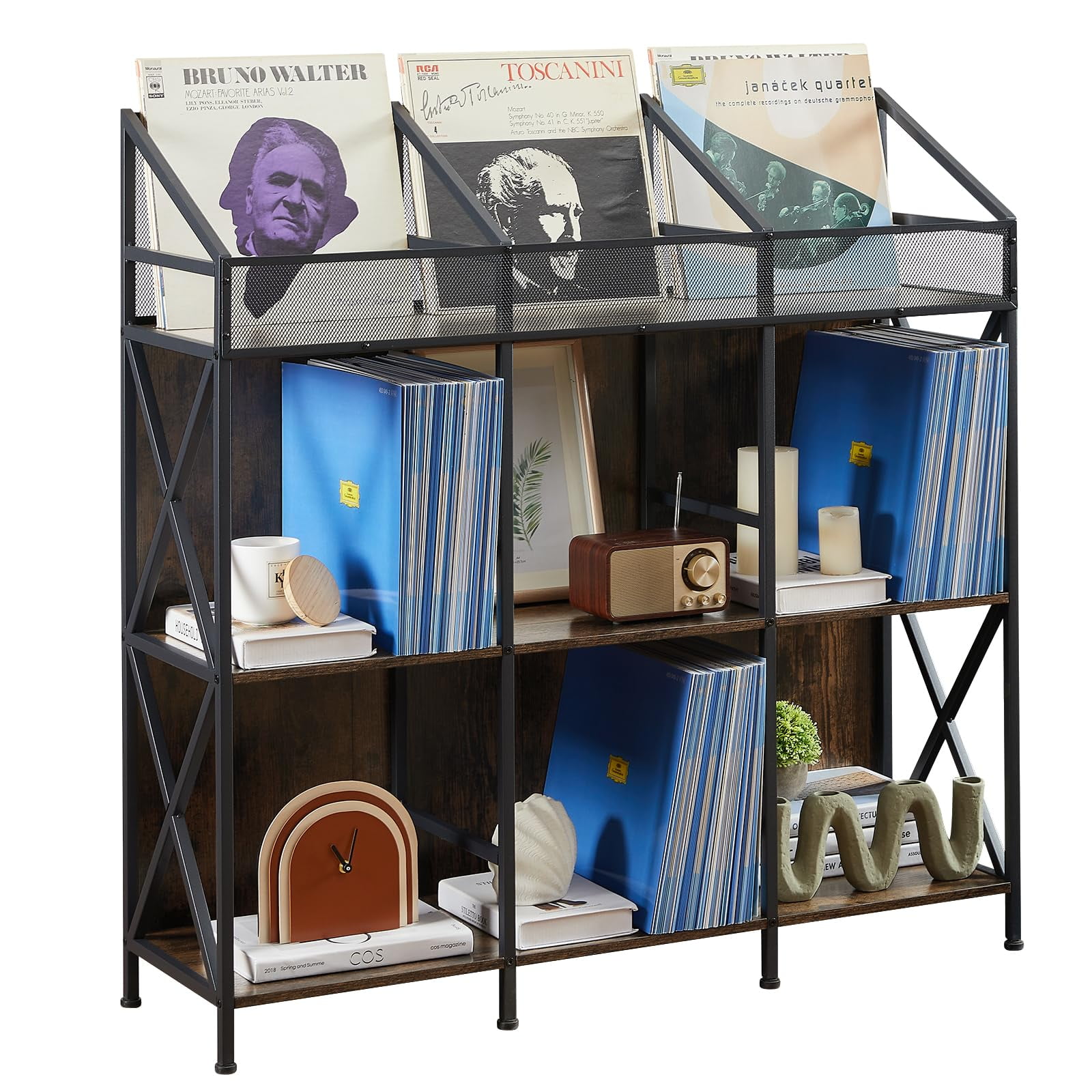 EYOCAL 9 Grids Vinyl Record Storage Holder Rack， Wooden Record Display ...