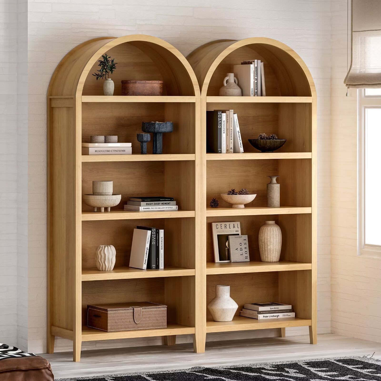 EYYTHUNG 5 Tier Arched Bookshelf Set of 2, 71" Tall Bookcase with ...