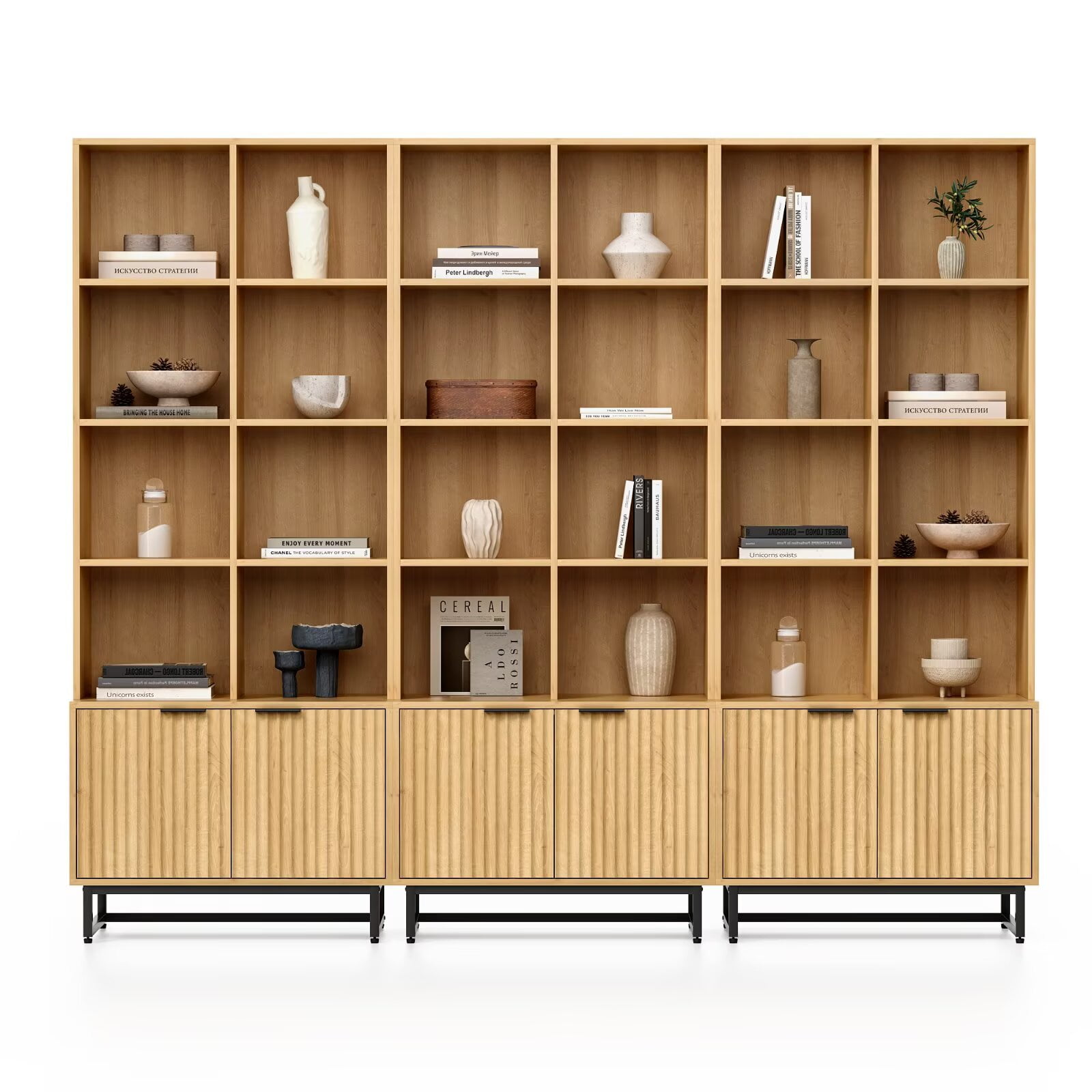 EYYTHUNG Farmhouse Bookshelf with Doors Cabinet, 71" Tall Storage ...