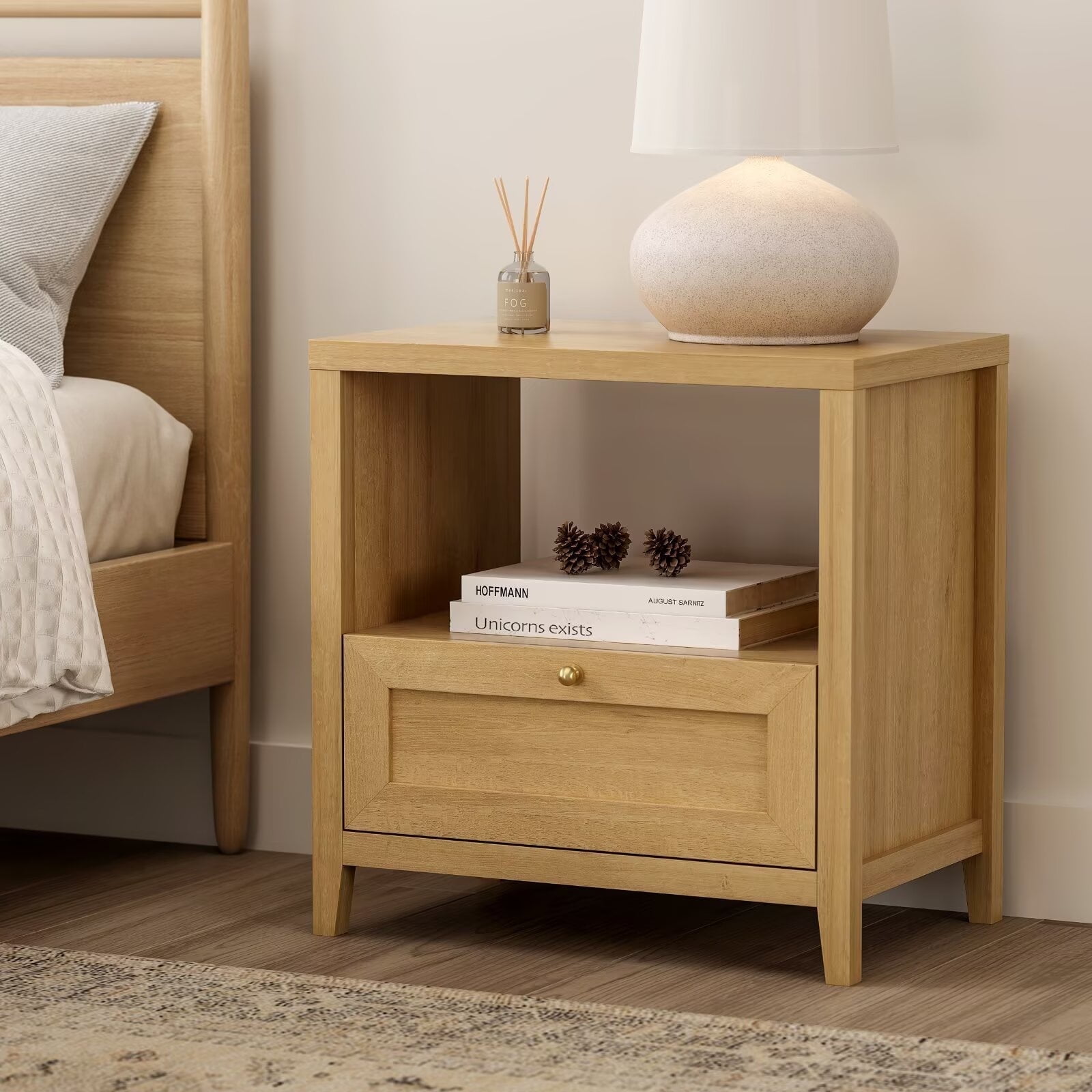 EYYTHUNG Farmhouse Nightstand with Drawer, Modern 24" Wide End Table ...