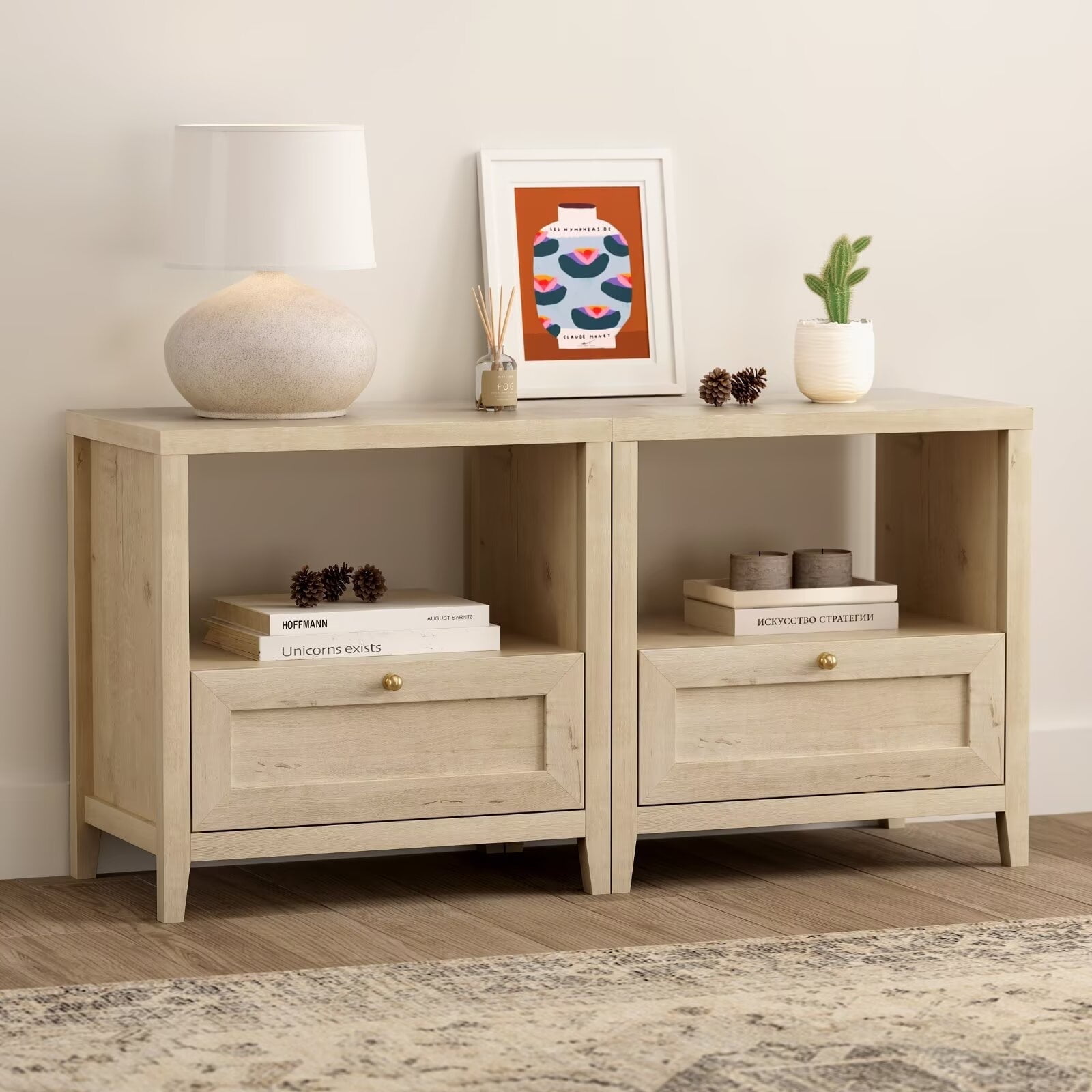 EYYTHUNG Farmhouse Nightstands Set of 2 with Drawer, Modern 24" Wide ...