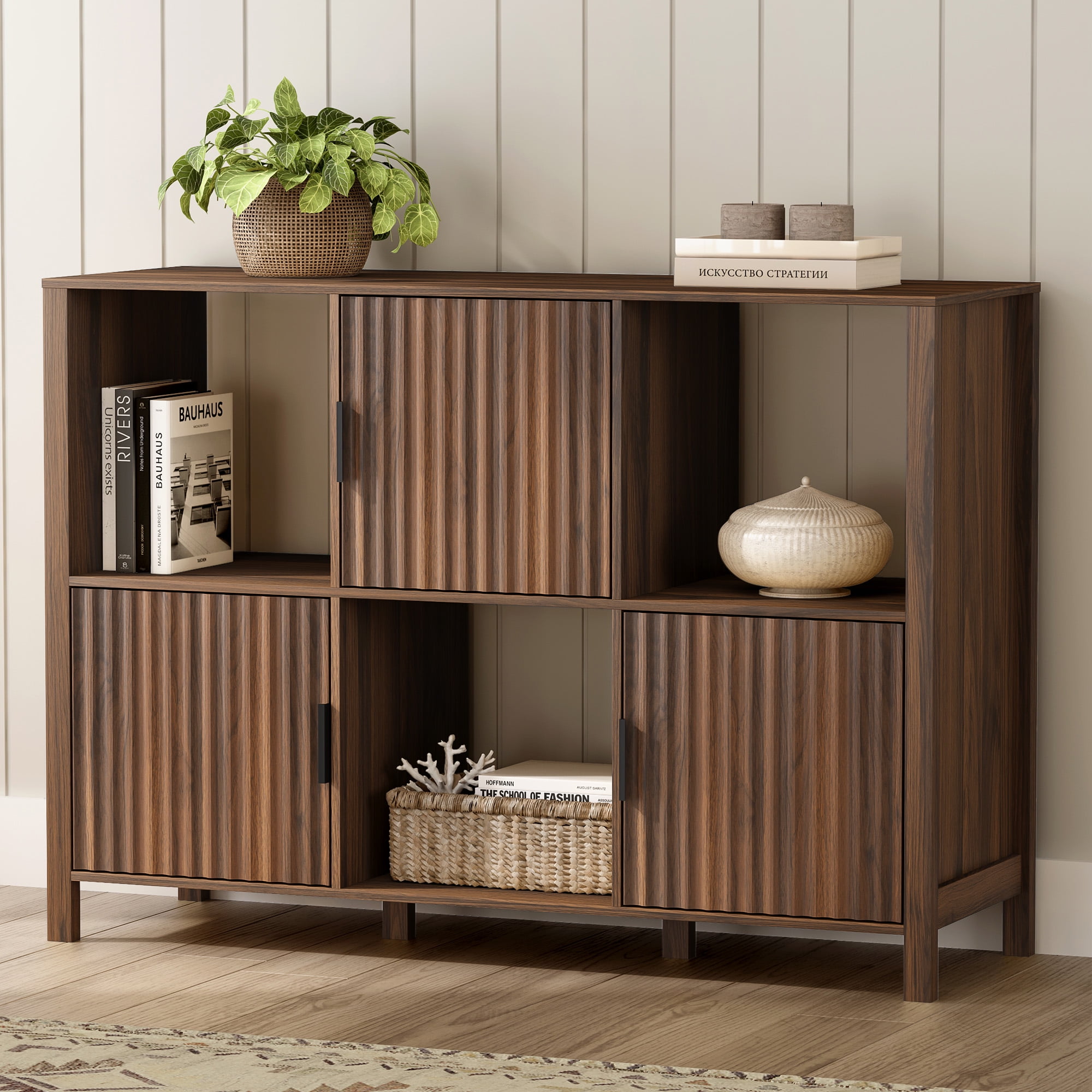 EYYTHUNG Fluted Storage Organizer Bookshelf, Modern Cube Bookcase with ...