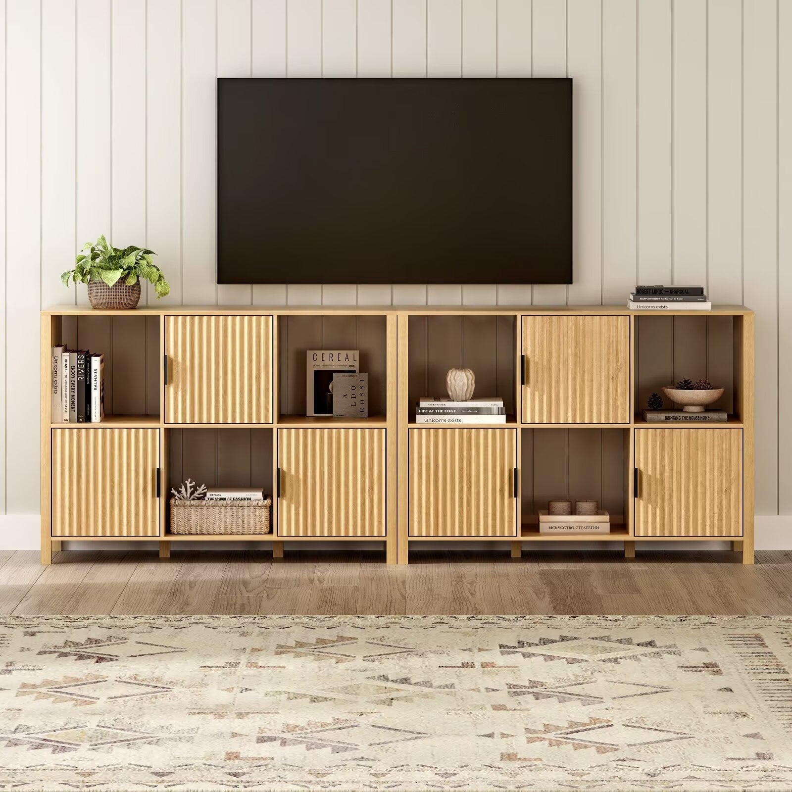 EYYTHUNG Fluted Storage Organizer Bookshelf Set of 2, Modern Cube ...