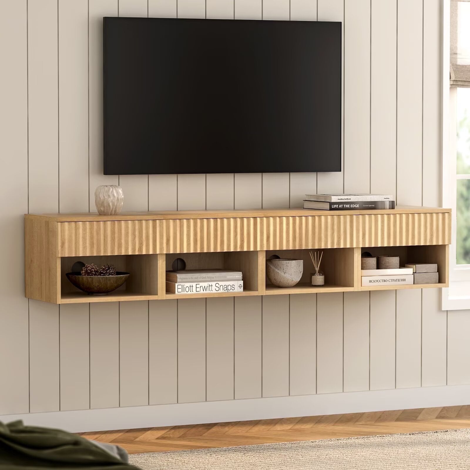 EYYTHUNG Fluted TV Stands Set of 4, Small Modern Wall-Mounted Bedside ...
