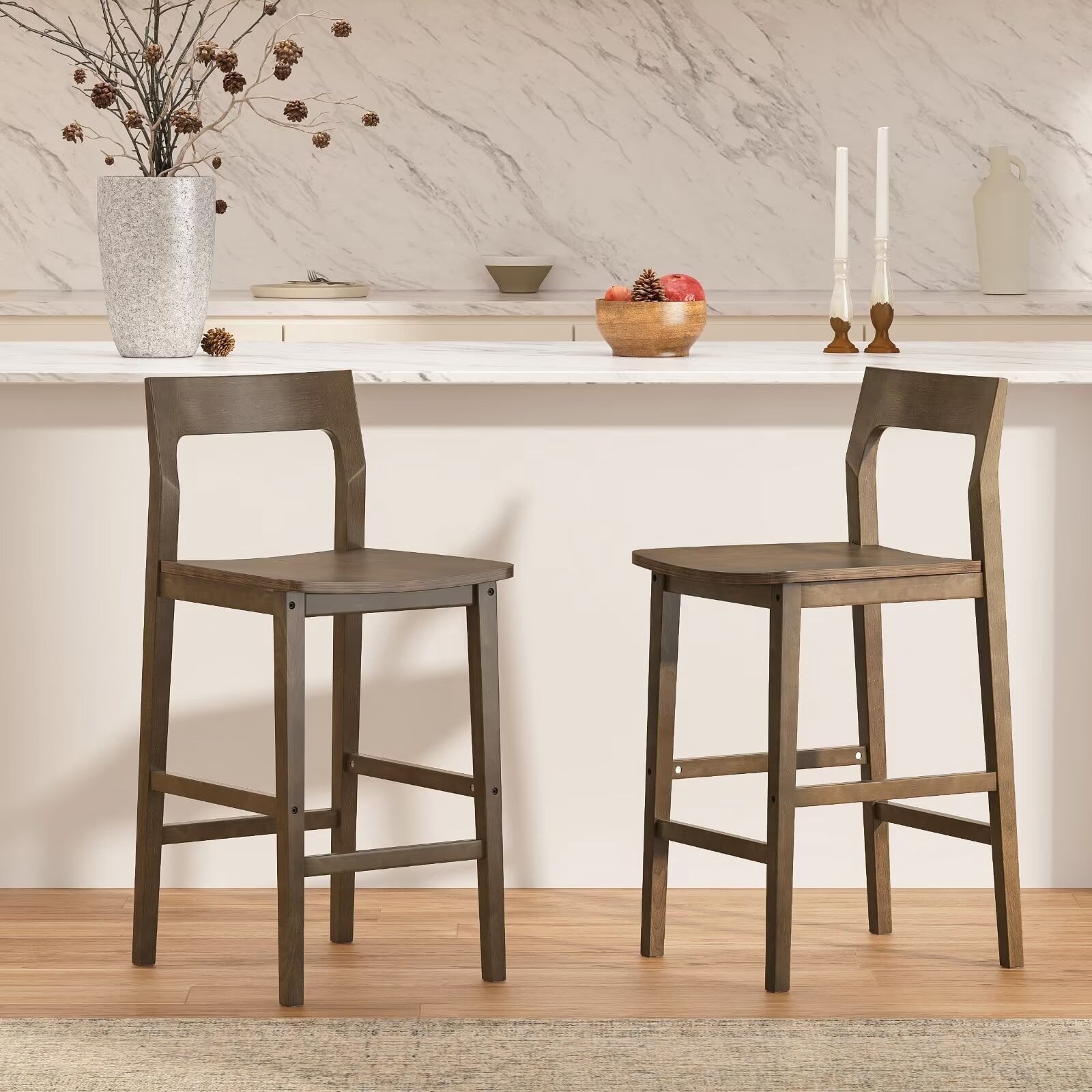 EYYTHUNG Modern Farmhouse Bar Stools 25 inch Mid-Century Solid Wood ...