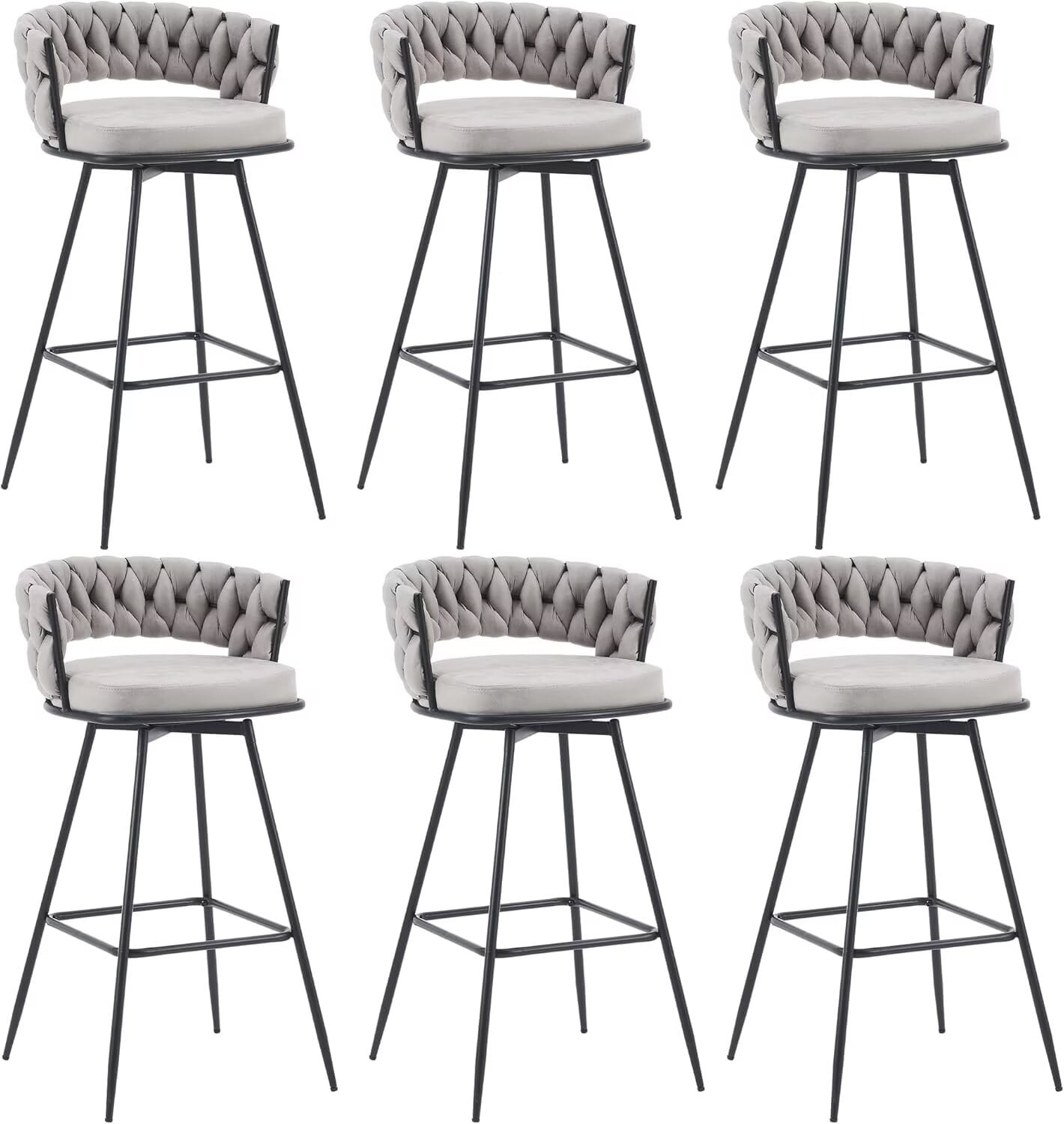EYYTHUNG Modern Swivel Bar Stools Set of 6, Suede Fabric Woven Design ...