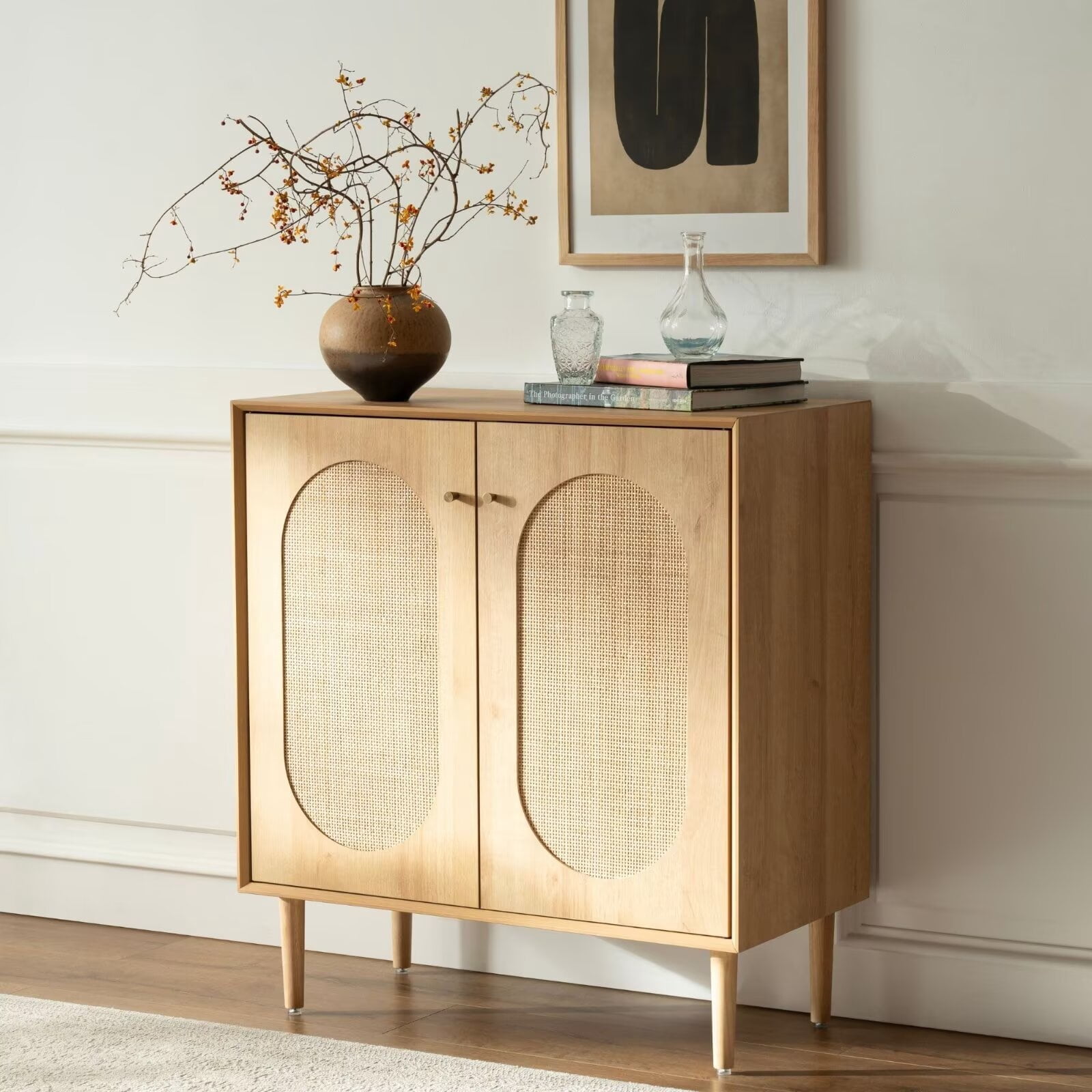 EYYTHUNG Rattan Storage Cabinet with Shelves, Farmhouse Sideboard ...