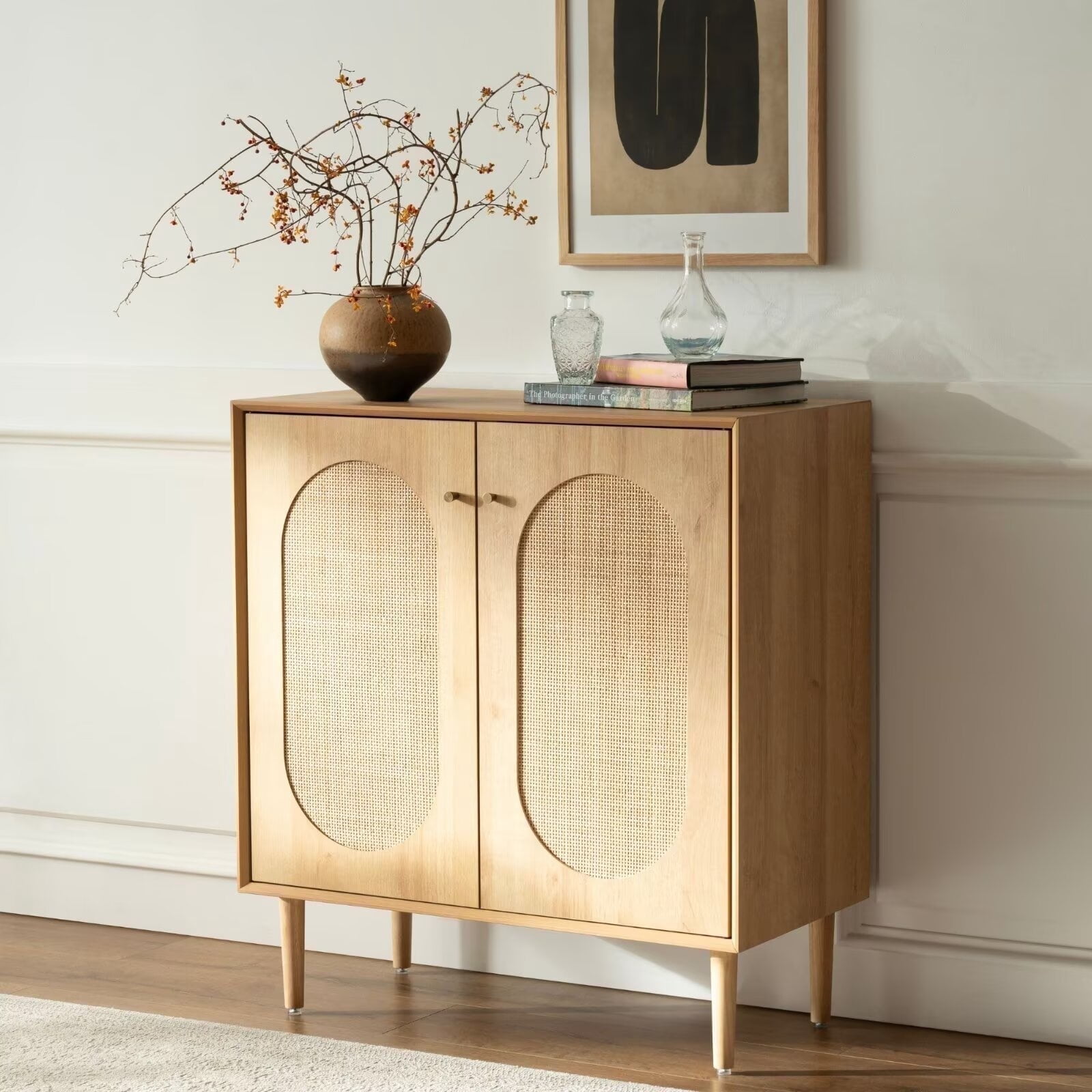 EYYTHUNG Rattan Storage Cabinet with Shelves, Farmhouse Sideboard ...