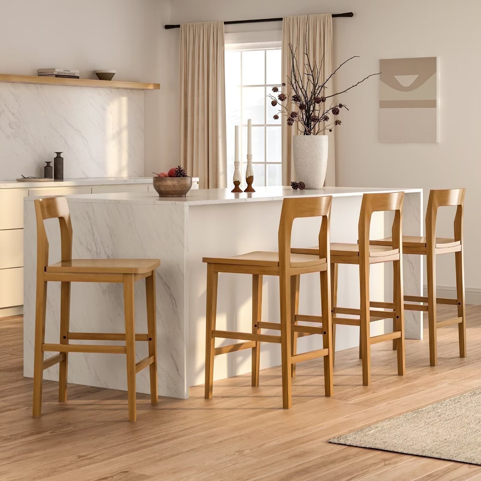 EYYTHUNG Modern Farmhouse Bar Stools Set of 4 with Back Support ...