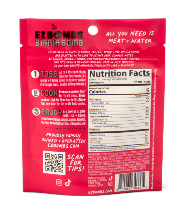 EZ Bombs Birria Bomb Seasoning, Single Bomb Pack – Authentic Mexican ...