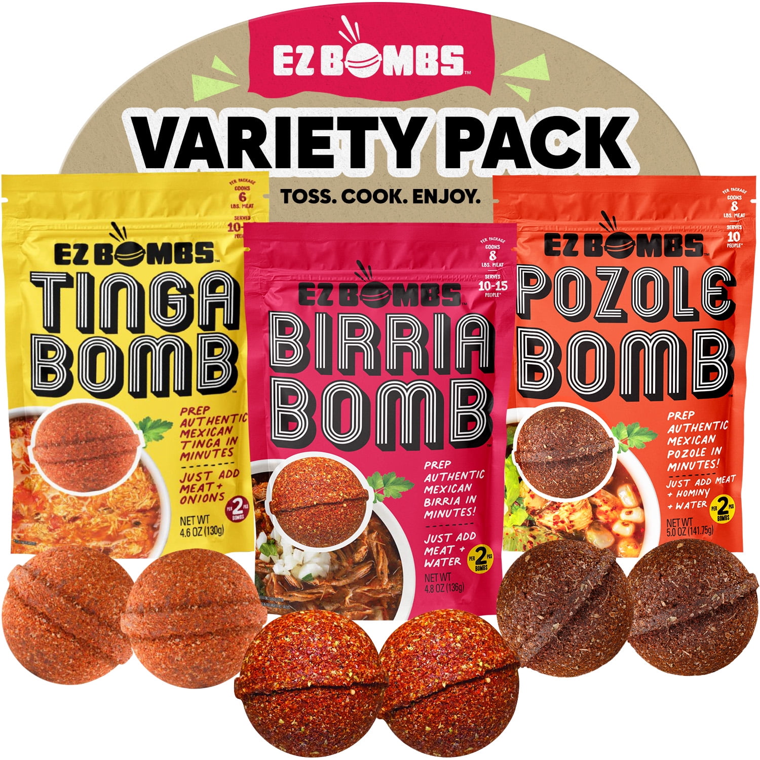EZ Bombs Variety Pack – Pozole, Tinga & Birria Bomb Seasonings ...