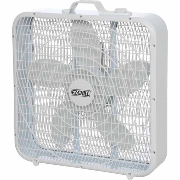 EZ-Chill, 20-inch 3-speed box fan, 640 CFM, white with carry handle ...