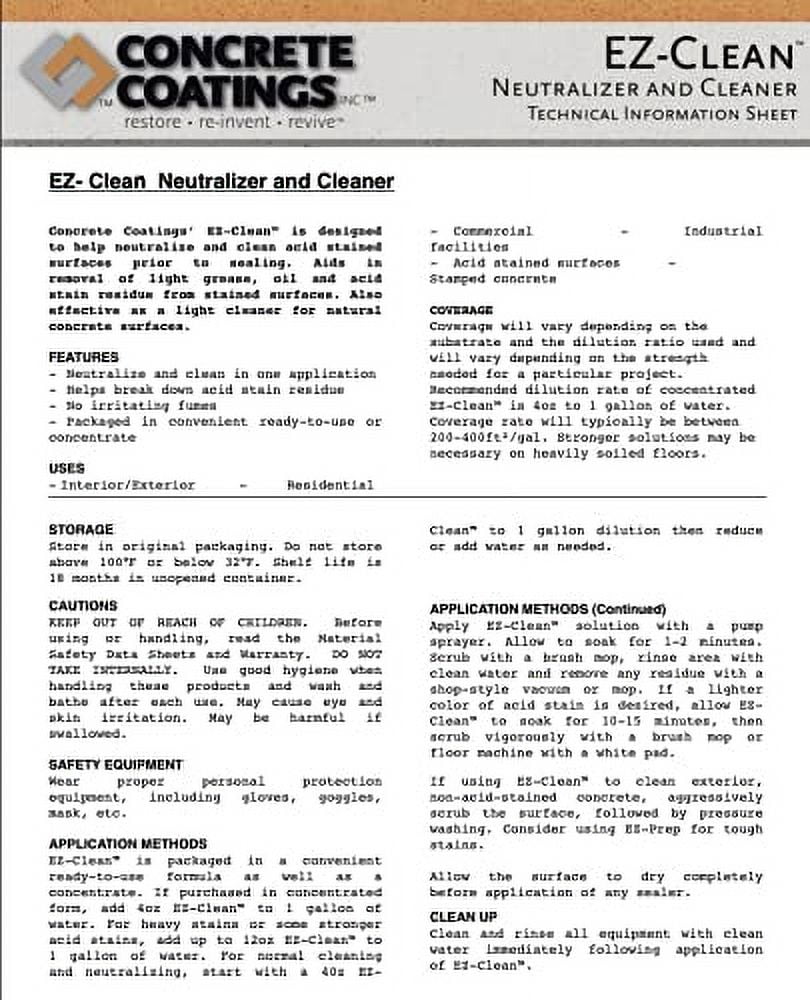 EZ-Clean - Concrete Acid Stain Neutralizer, Degreaser, Light Cleaner ...