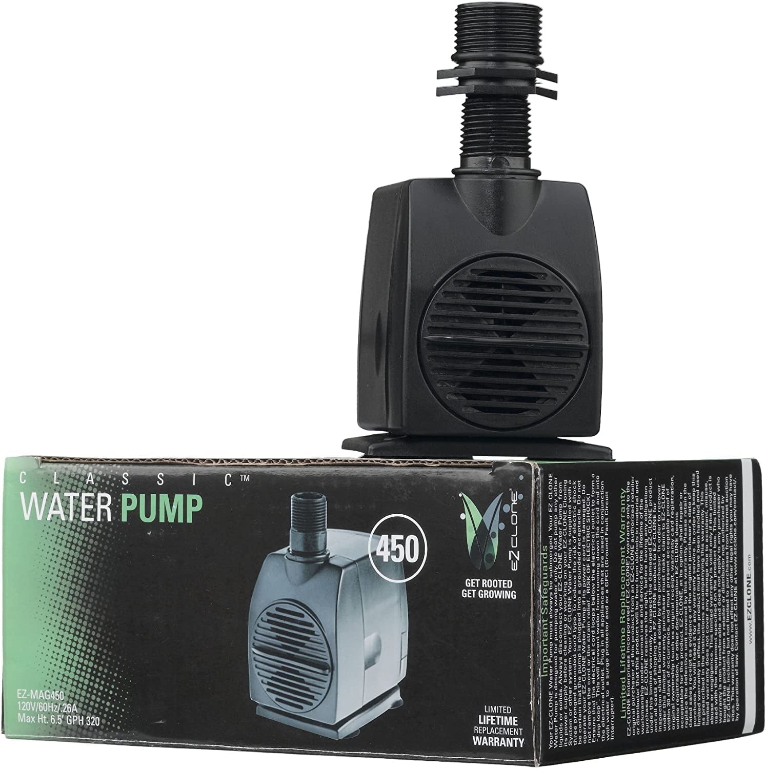 EZ Clone 706440 Water Pump 450 (320 GPH) for 9, 16, and 32 Units, Small ...