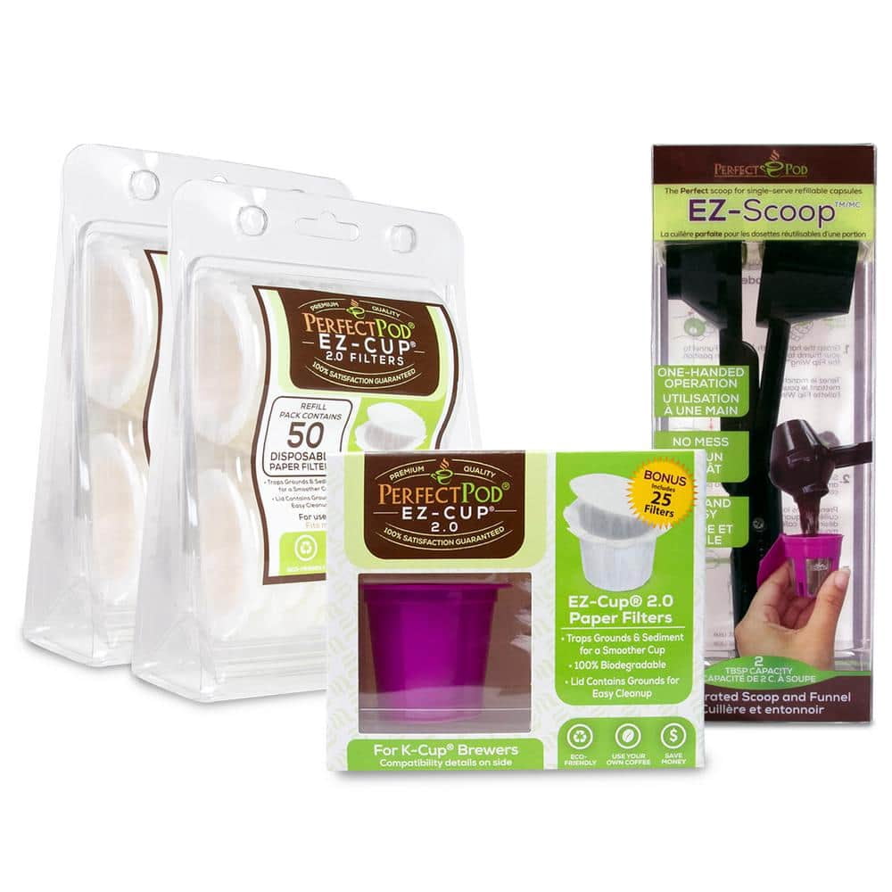 EZ-Cup 2.0 Starter Bundle Reusable Coffee K Cup Pod 125 Disposable ...