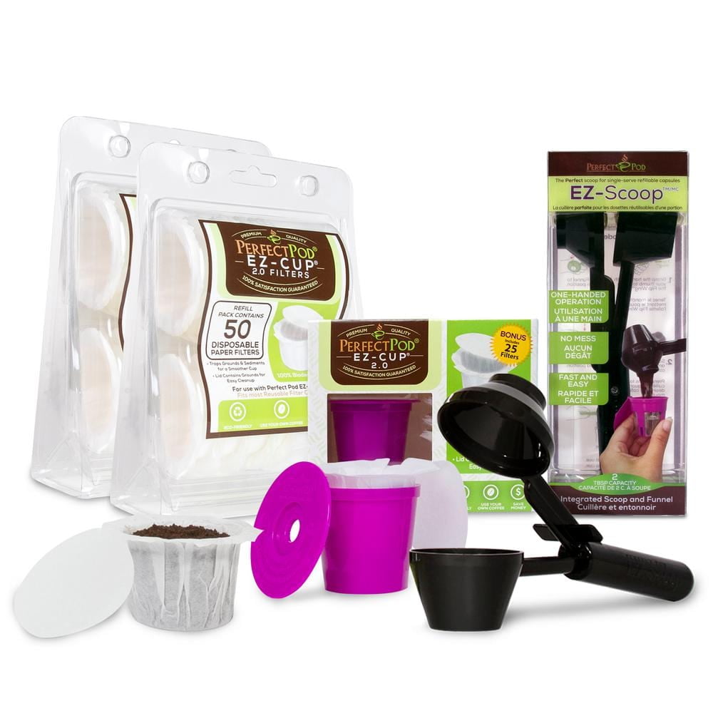 EZ-Cup 2.0 Starter Bundle Reusable Coffee K Cup Pod with 125 Coffee ...