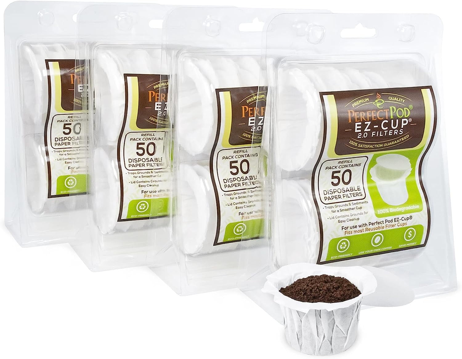 EZ-Cup Disposable Paper Filters with Patented Lid Design for Reusable ...
