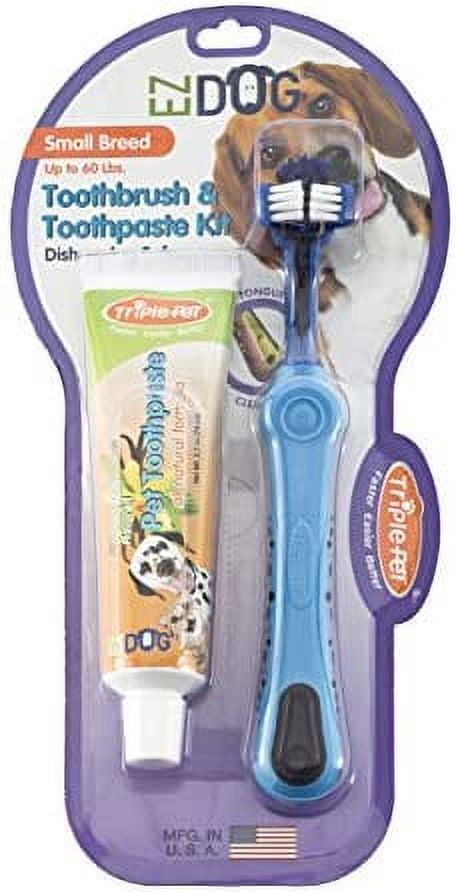 EZ Dog 3-Sided Toothbrush & Natural Toothpaste Kit for Small Dog Breeds ...