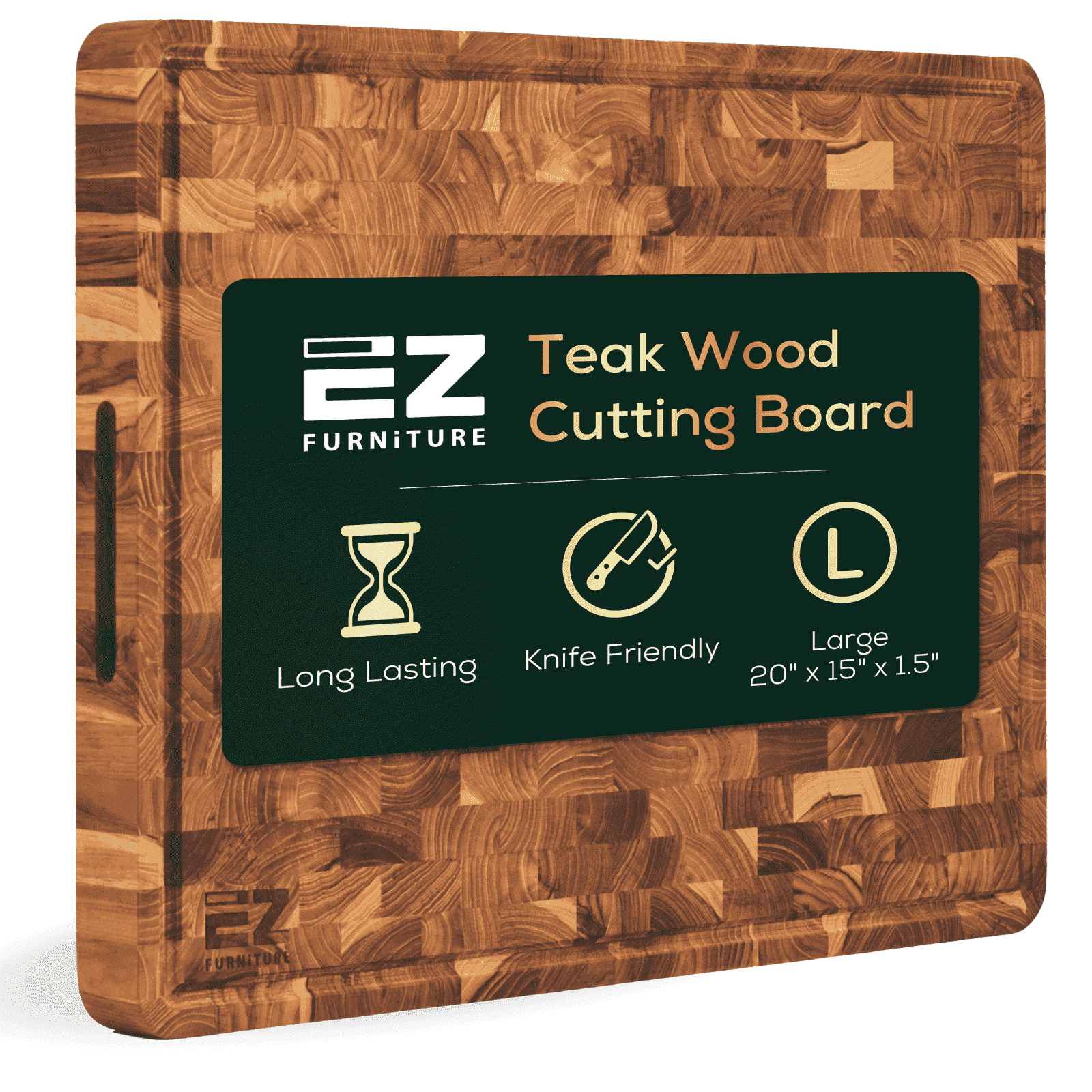 EZ FURNITURE 20 x 15 Inch Large Teak Cutting Board, End Grain Cutting ...
