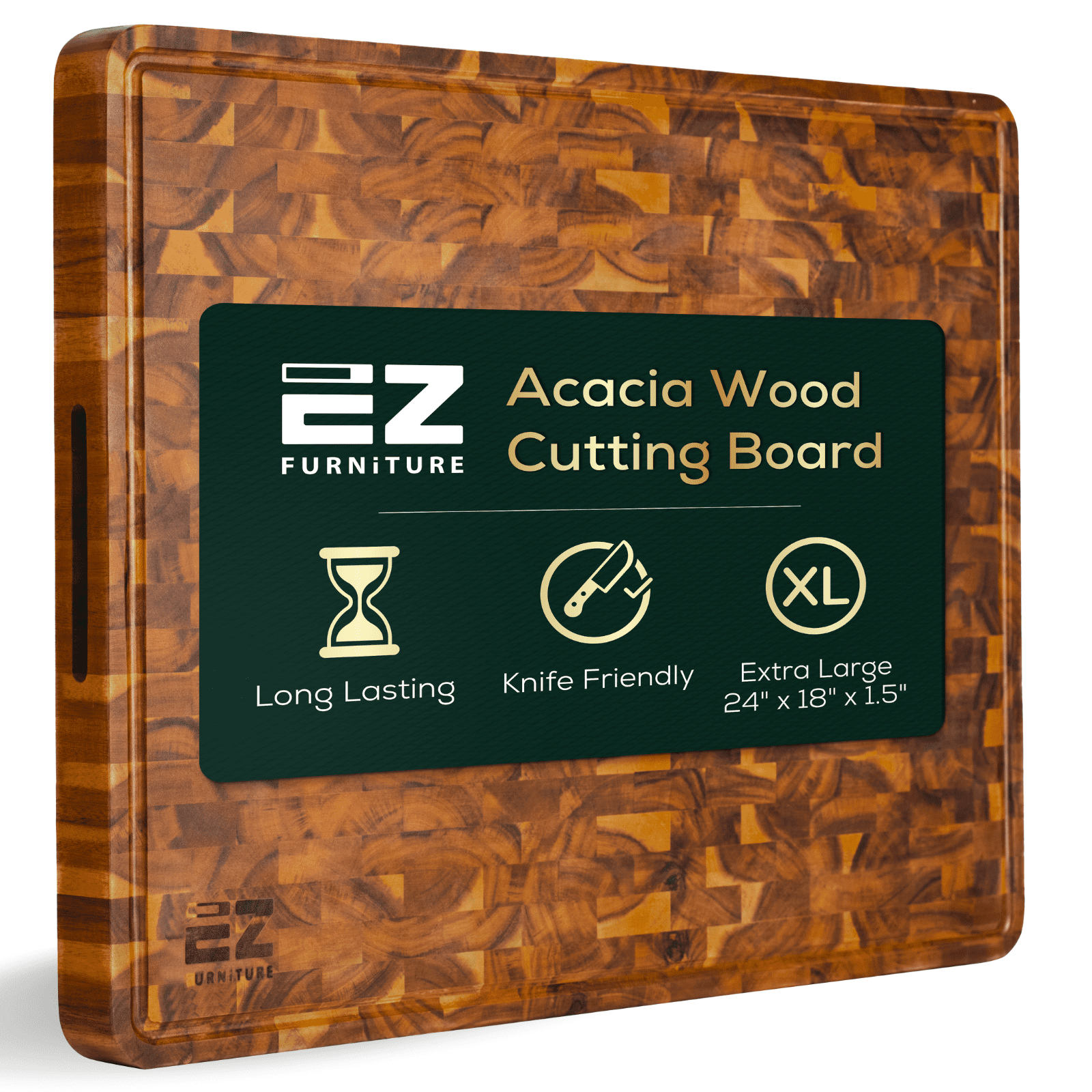 EZ FURNITURE 24 x 18 inch Extra Large Acacia Wood Cutting Board with ...