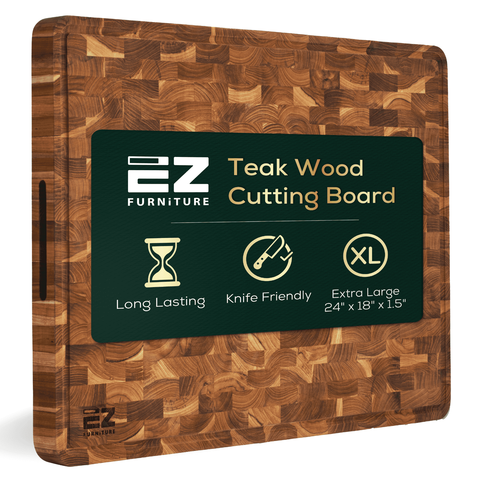 EZ FURNITURE 24 x 18 inch Extra Large Teak Cutting Board, End Grain ...