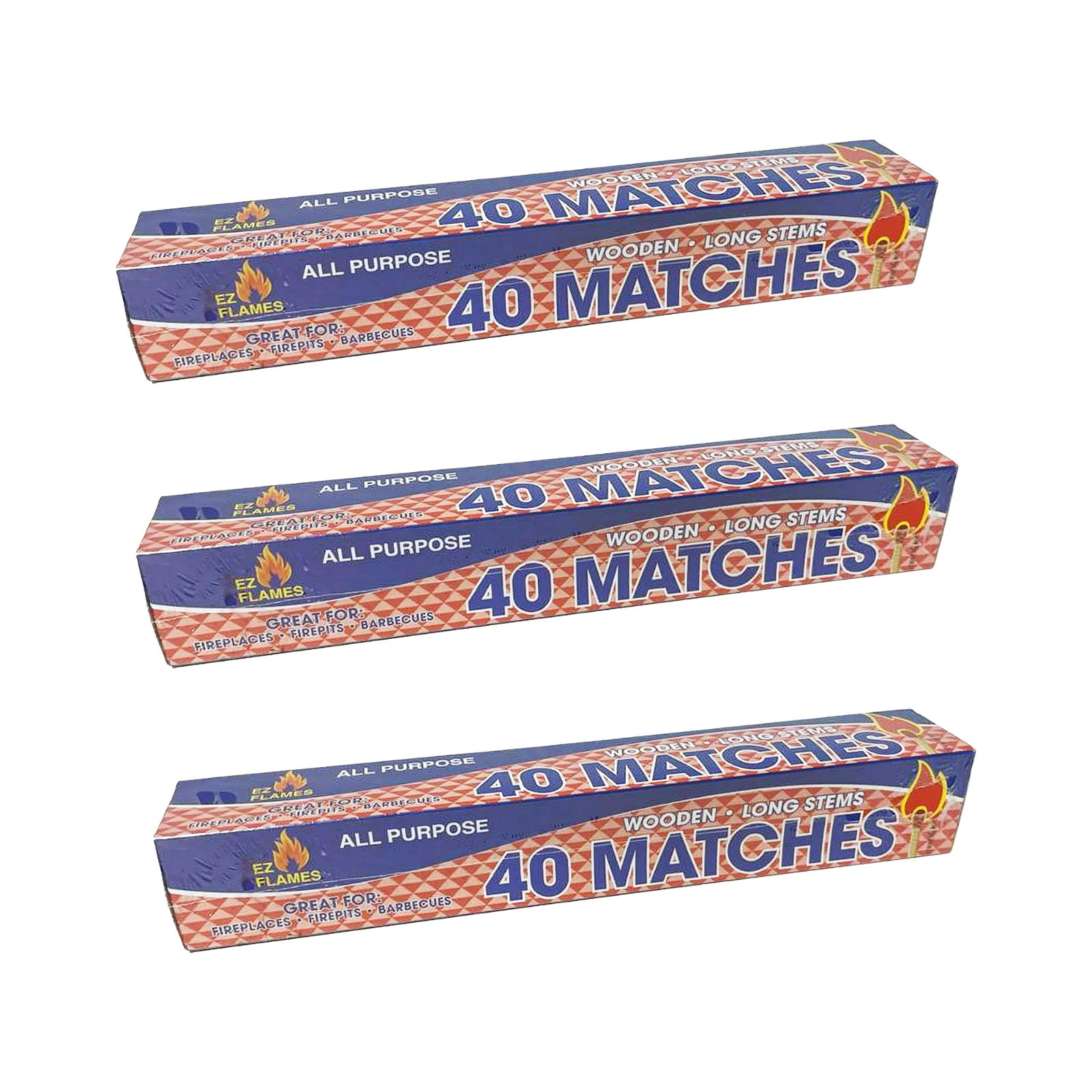 EZ Flames 3 Boxes - 11" Fireplace, BBQ Matches, Long Reach, 120 Matches ...