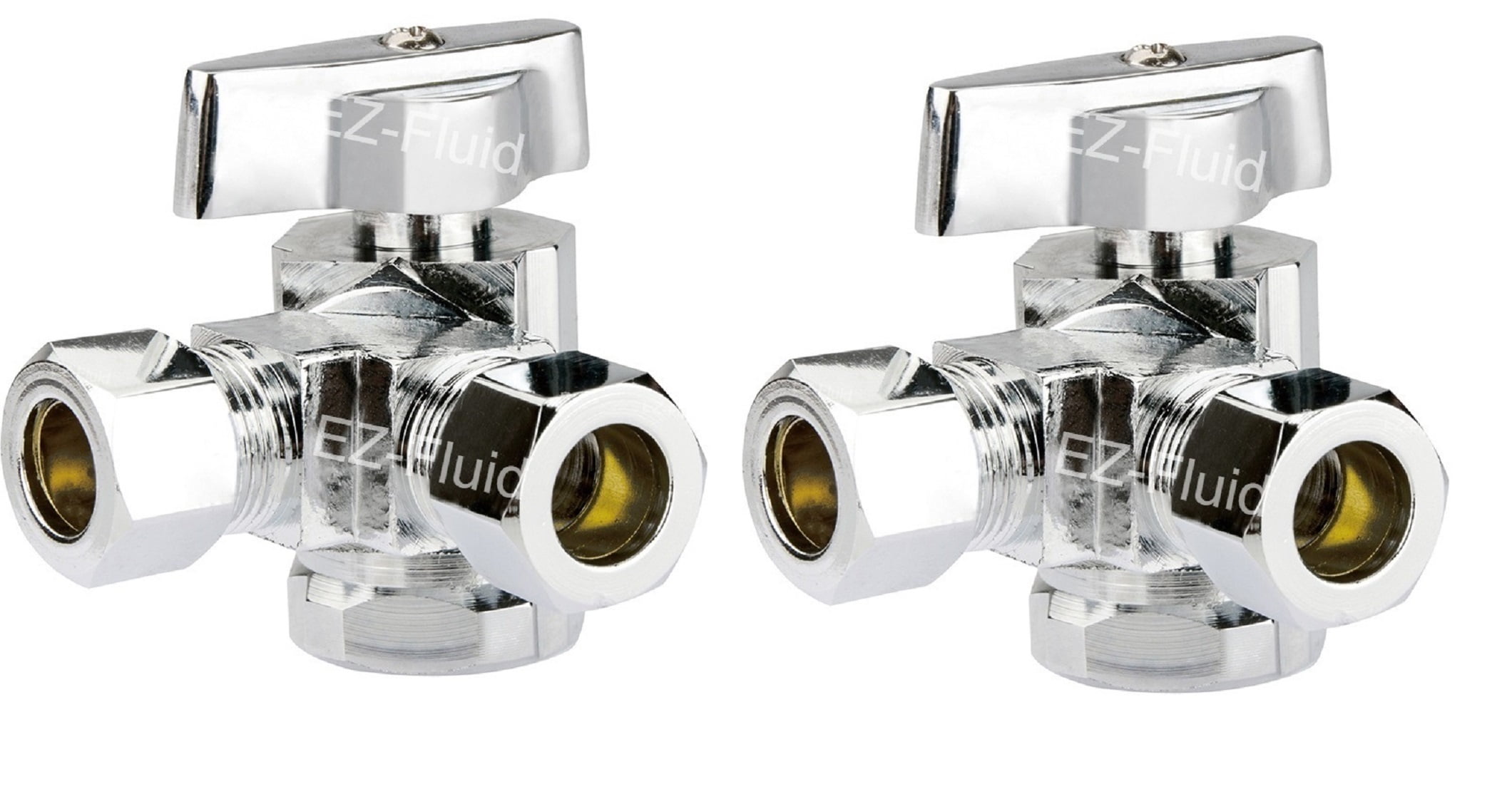 EZ-Fluid 1/2" Fip X 3/8"Comp X 1/4"Comp Dual Outlets 1/4 Turn Heavy ...