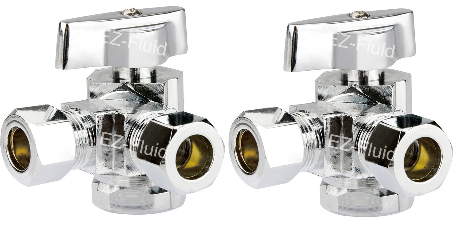 EZ-Fluid 1/2" Fip X 3/8"Comp X 3/8"Comp 1/4 Turn Dual Outlets Heavy ...