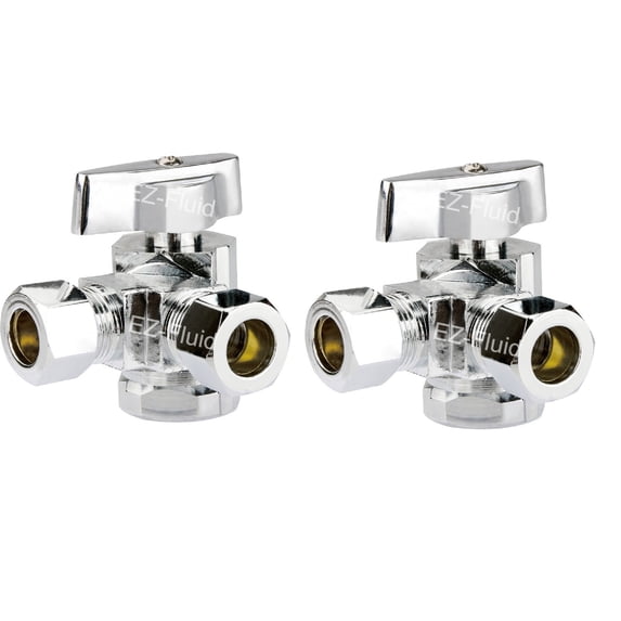 EZ-Fluid 1/2" Fip X 3/8"Comp X 3/8"Comp 1/4 Turn Dual Outlets Heavy ...