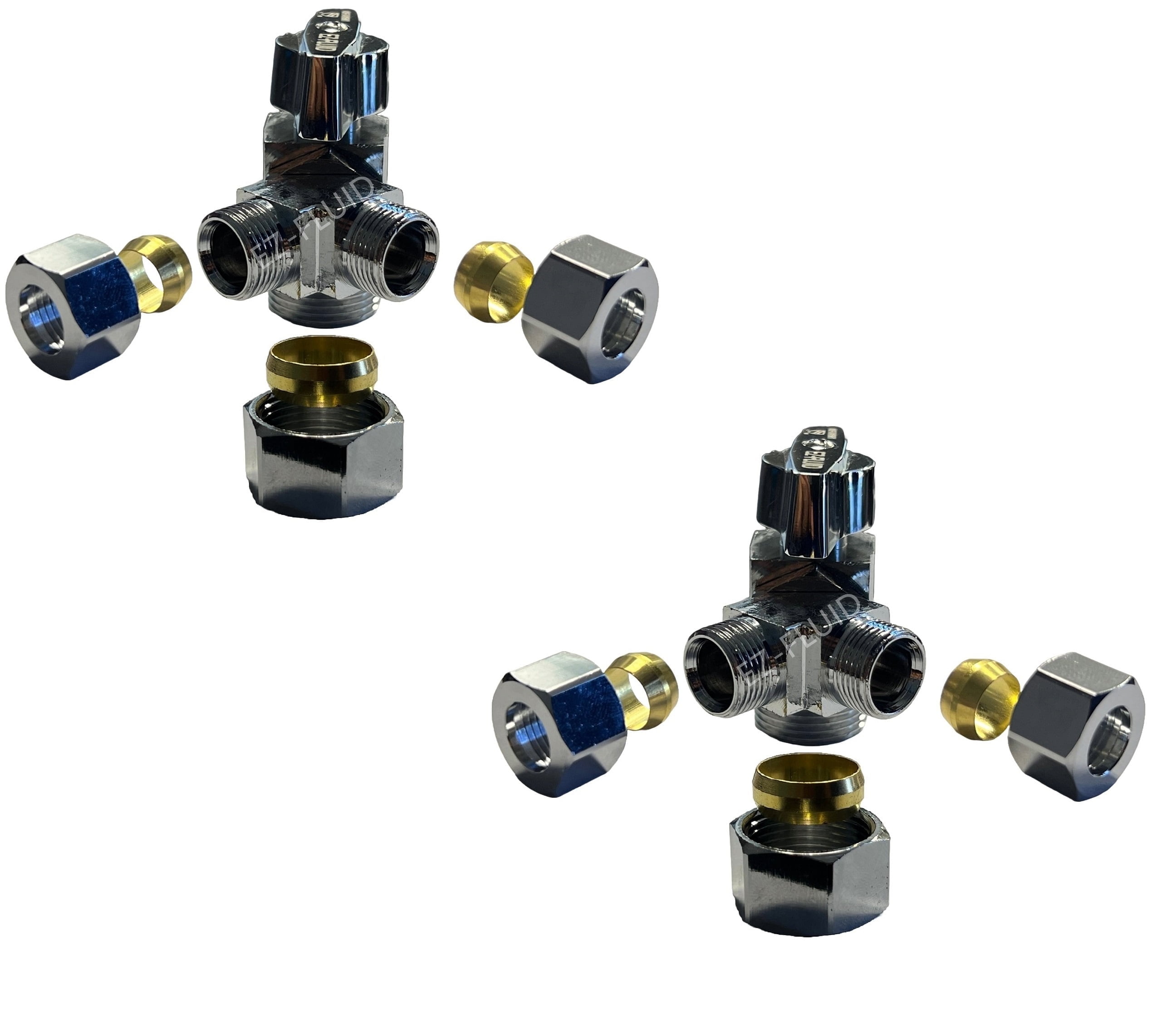EZ-Fluid 5/8" Comp O.D X 3/8"Comp X 3/8"Comp 1/4 Turn Dual Outlets ...