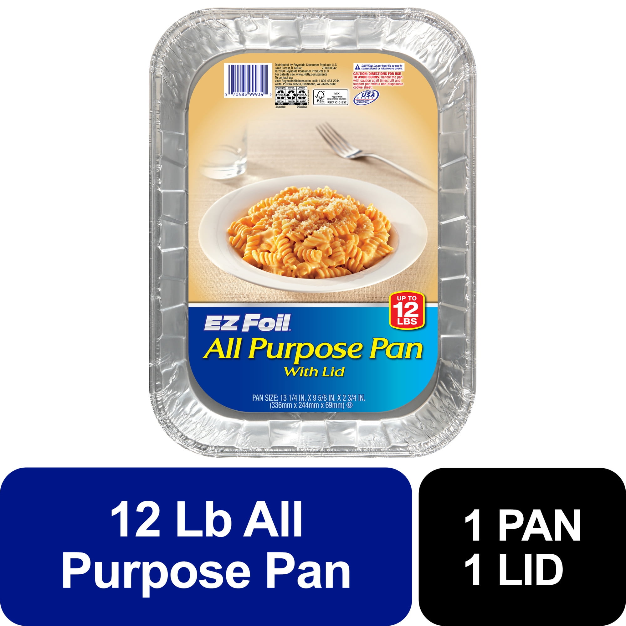 EZ Foil All Purpose 12 LB Roaster Disposable Aluminum Pan with Lid, 13 ...
