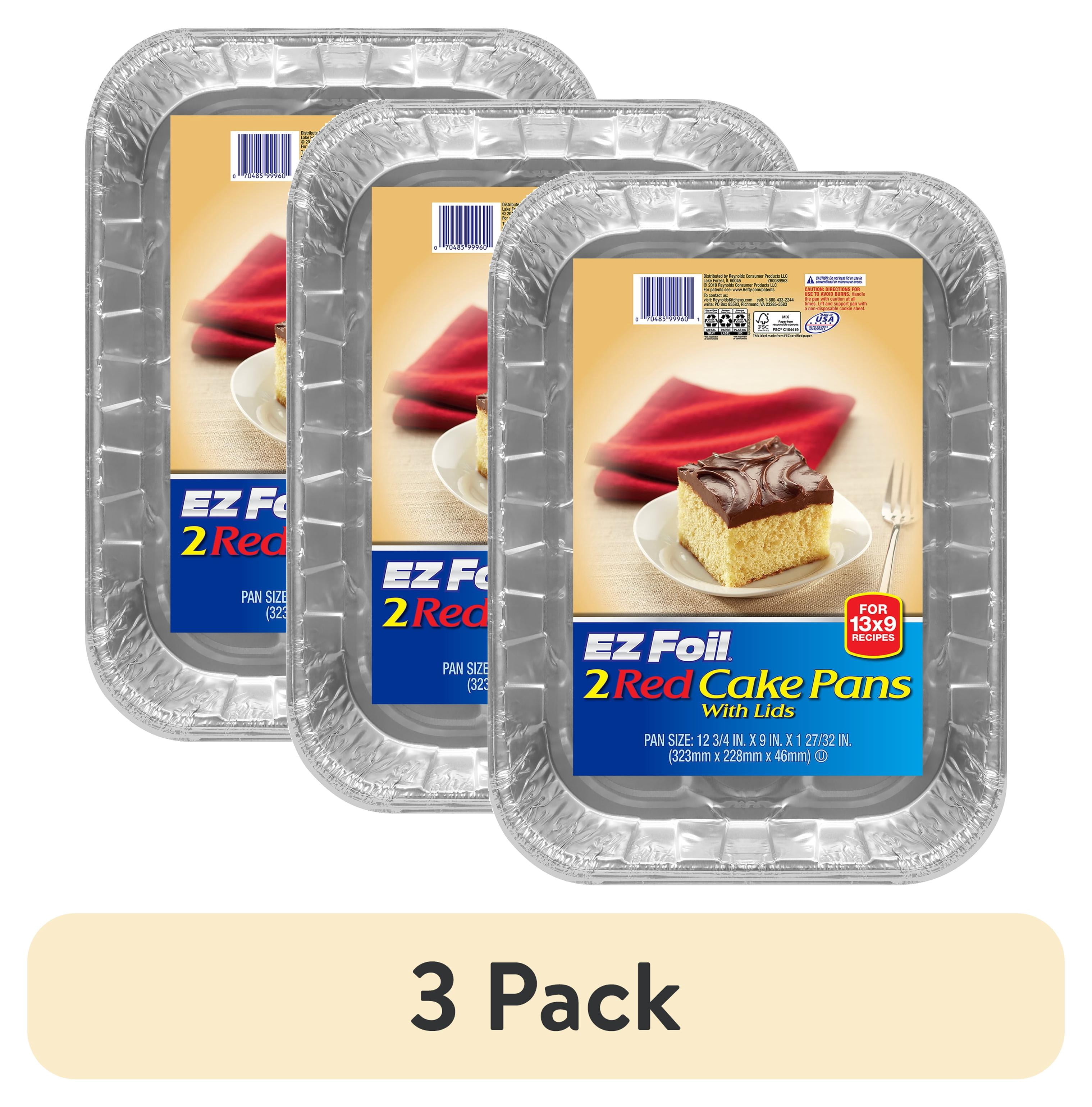 (3 pack) EZ Foil Cake Pans with Lids, Red, 13x9 Inch, 2 Count - Walmart.com