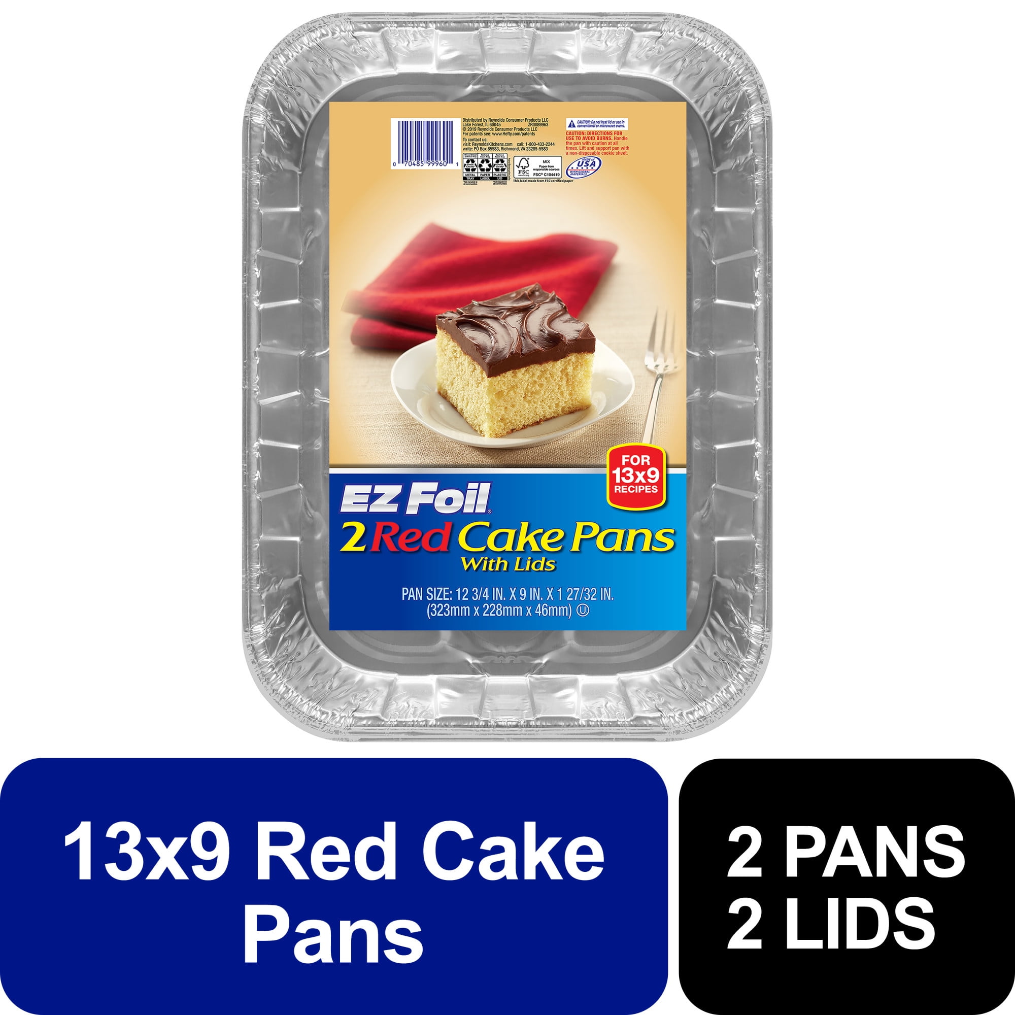 EZ Foil Cake Pans with Lids, Red, 13x9 Inch, 2 Count - Walmart.com
