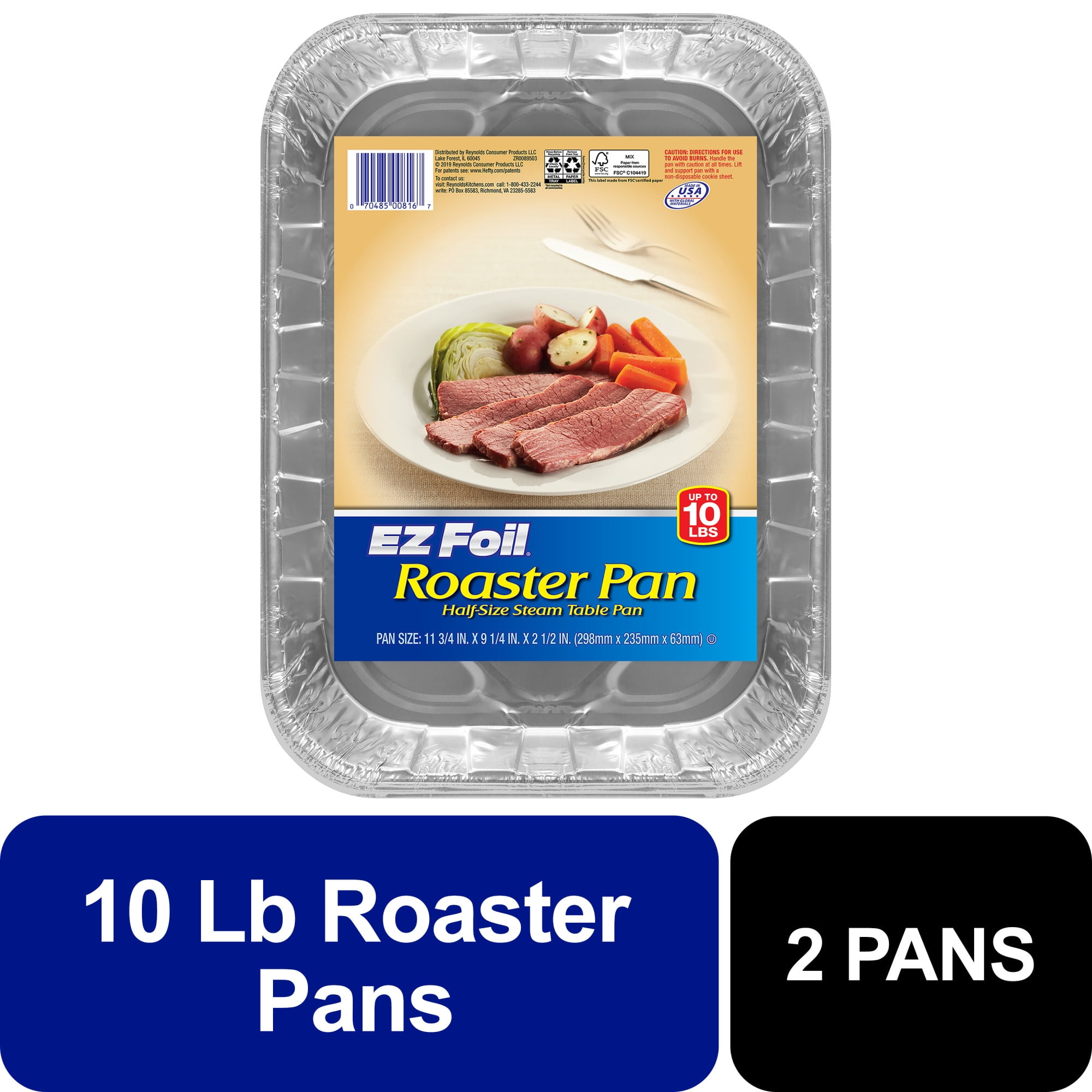 EZ Foil 10 LB Disposable Roasting Pans, Half-Size Steam Table Foil Pans ...