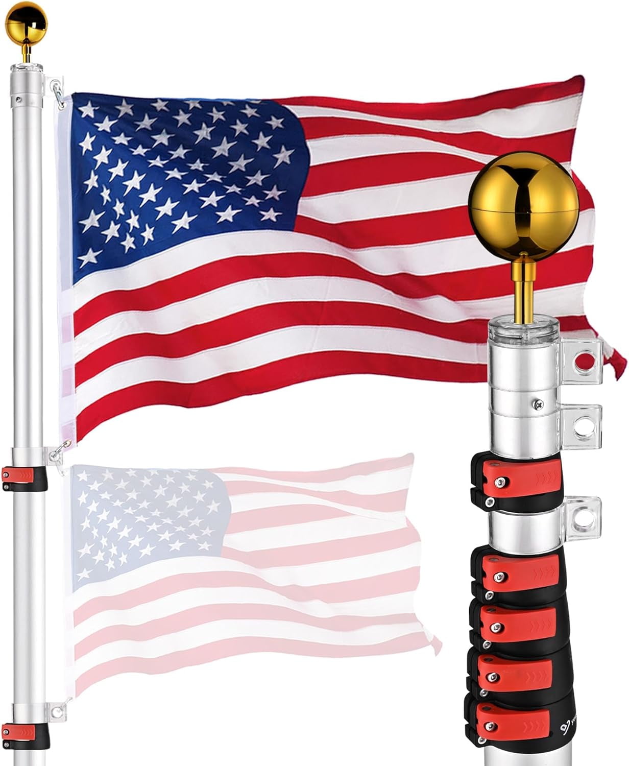 EZ GO 30ft Extendable Flagpole Kit - Upgraded Rotating Lock Aluminum ...