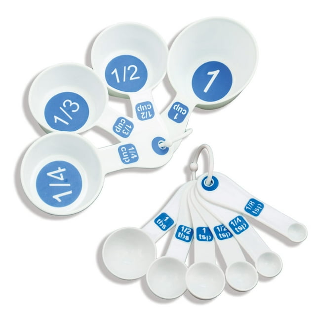 EZ Large Print Plastic Kitchen Measuring Cup and Spoon 11-pc Set for ...