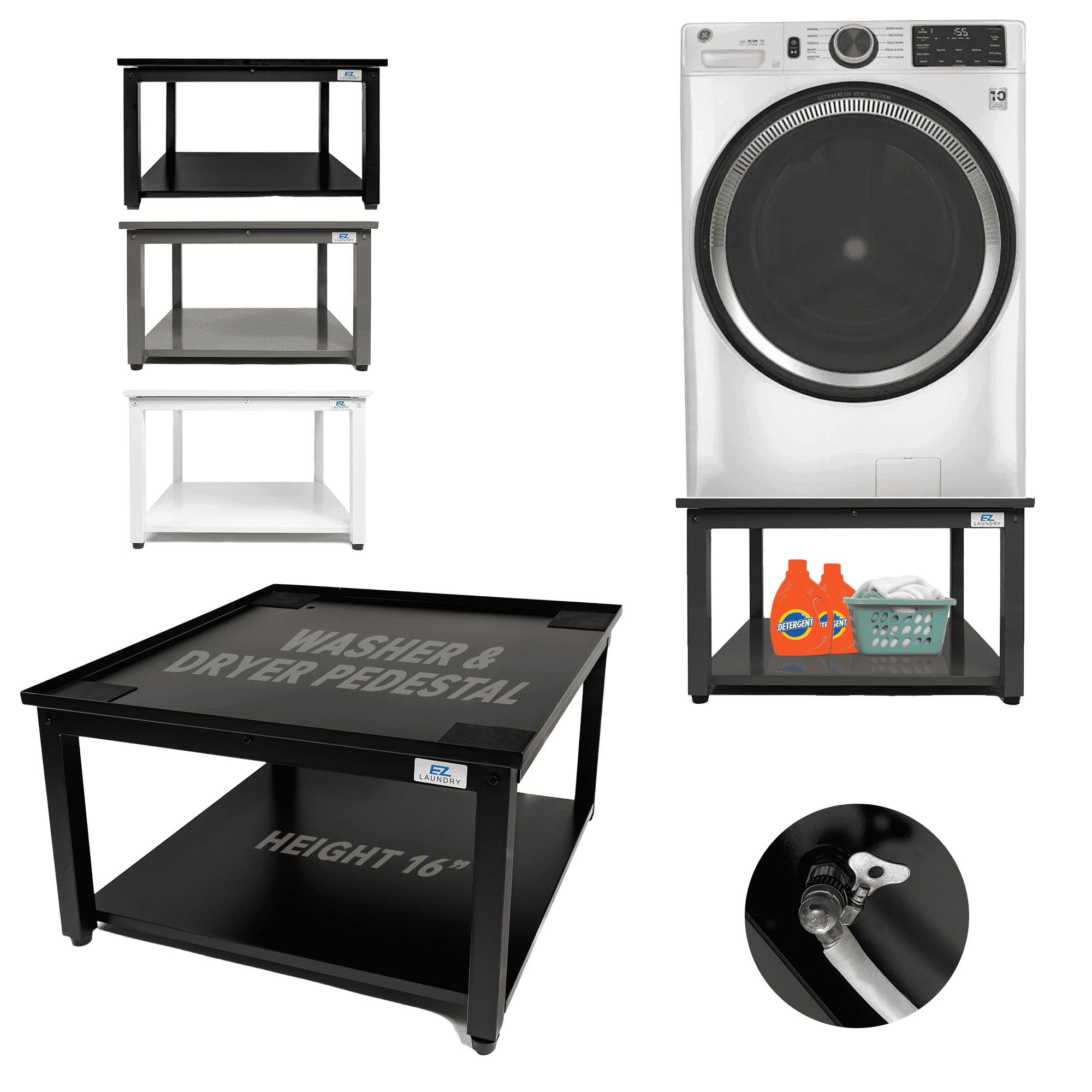 EZ Laundry Pedestal 27" x 16" Anti-Vibration Steel Stand with Drain Pan ...