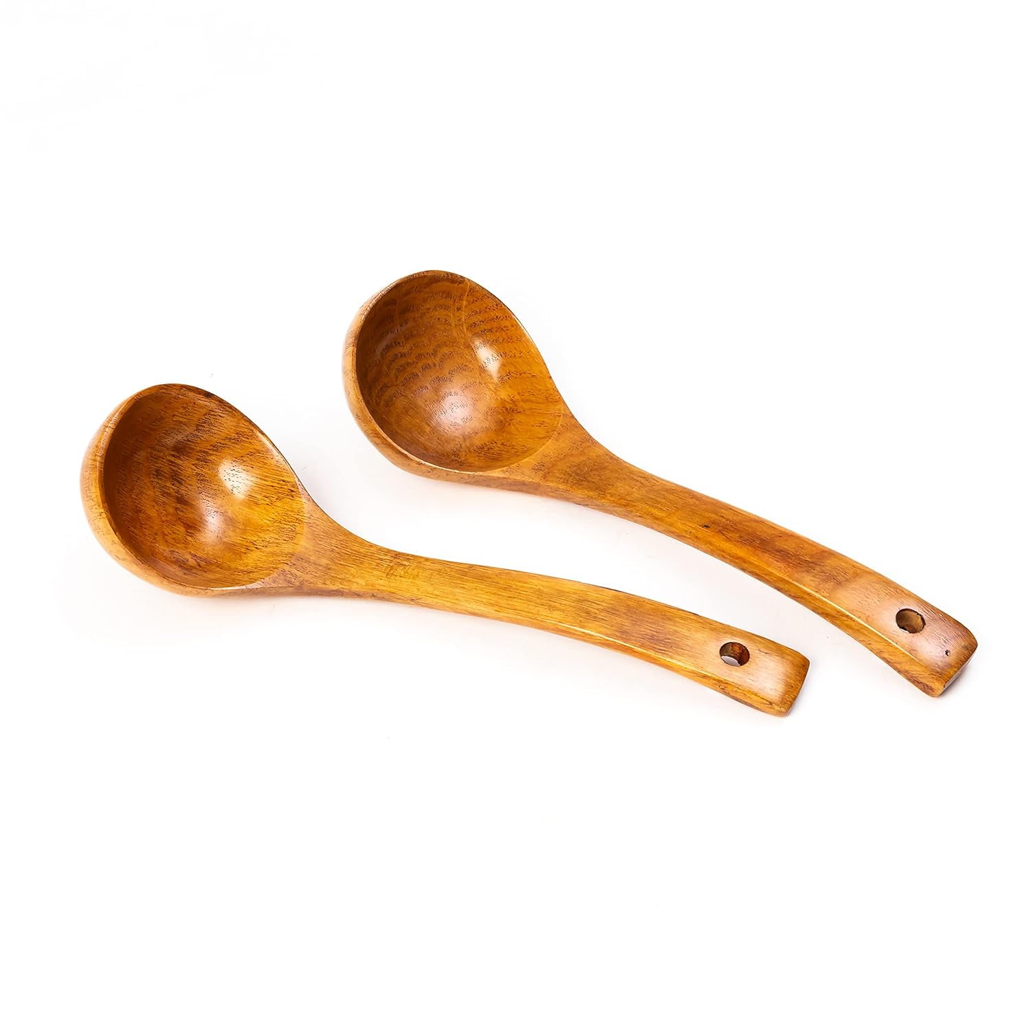 EZ Life Artistic Round Deep Curve Serving Spoon Pack of 2 Natural Lacquered Wooden Dinnerware ...