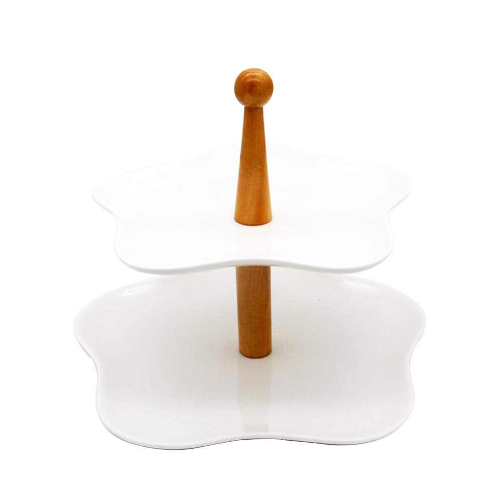 EZ Life Ceramic 2 Tier Platter with Wooden Handle for Home Office ...