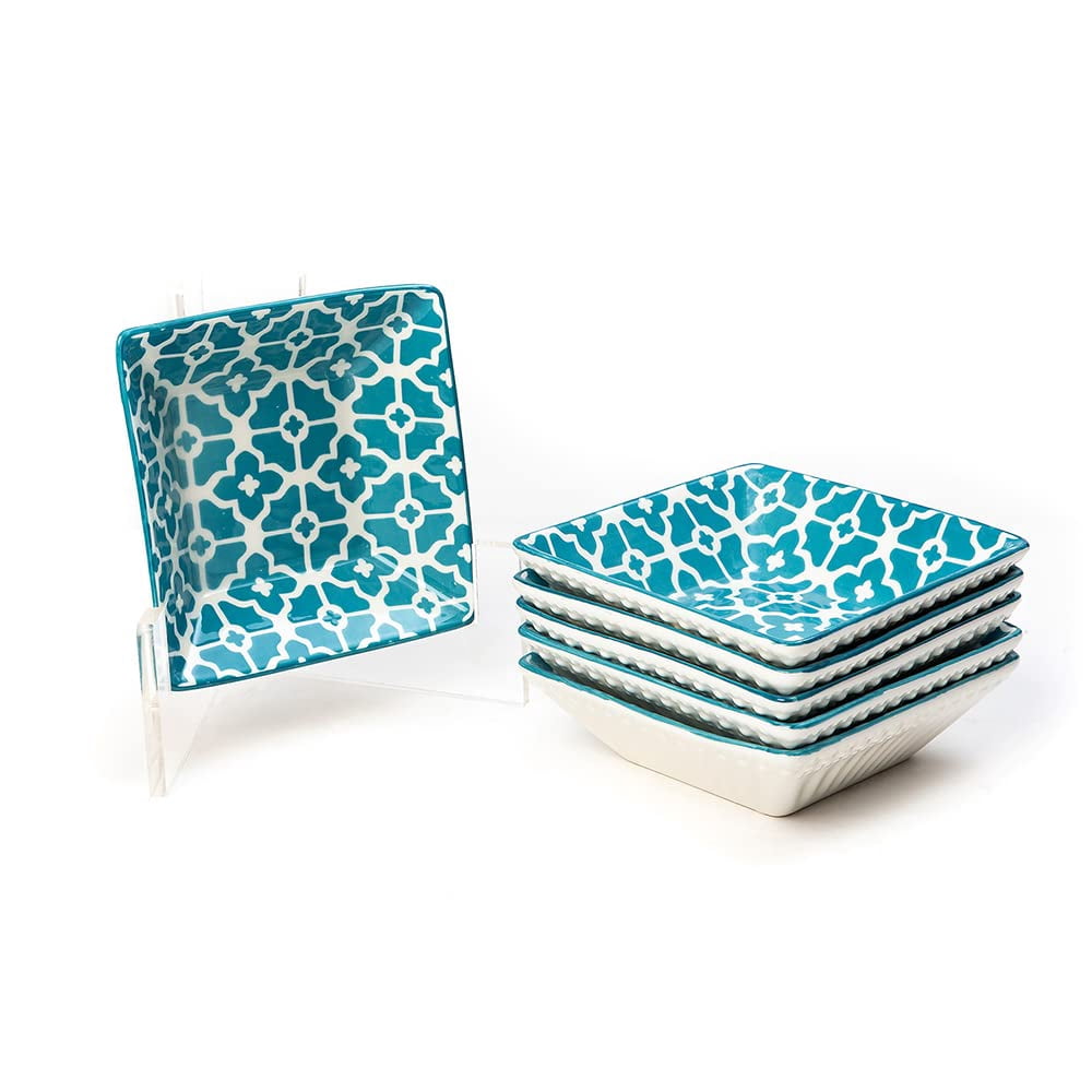 EZ Life Glazed Sky Blue Diamonds Square Bowls Set of 6 45 Inch Ceramic ...