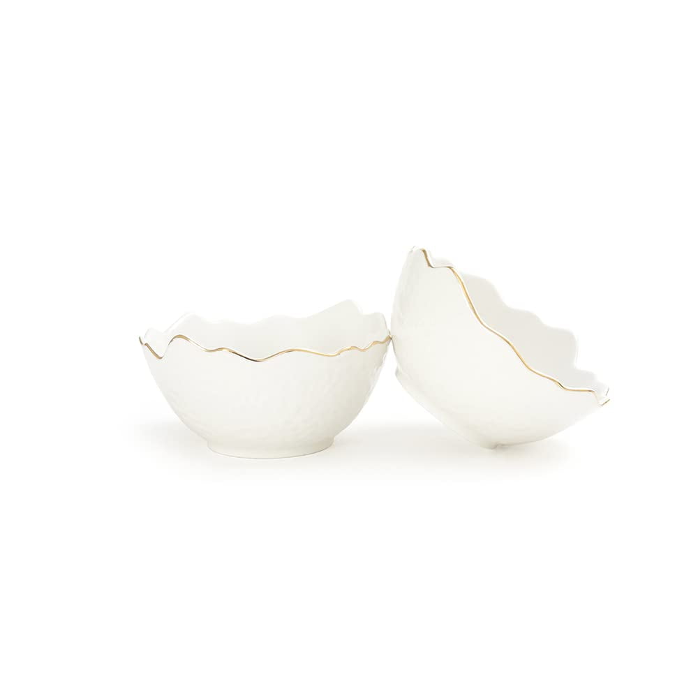 EZ Life White Phnom Pehn Ceramic Bowls with Gold Border Small Set of ...